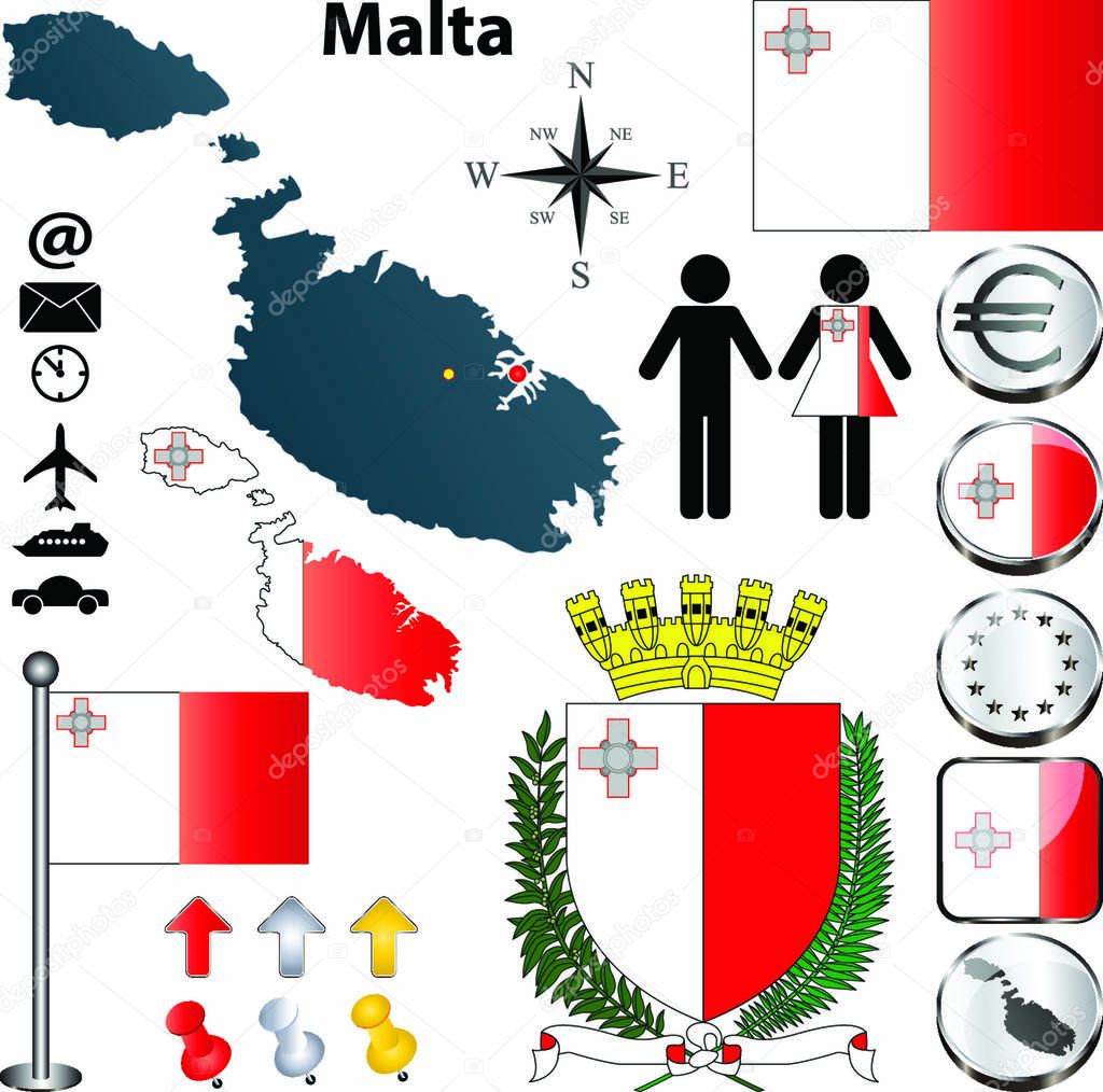 Conjunto Vectorial Malta Con Banderas Botones Iconos Aislados Sobre ...