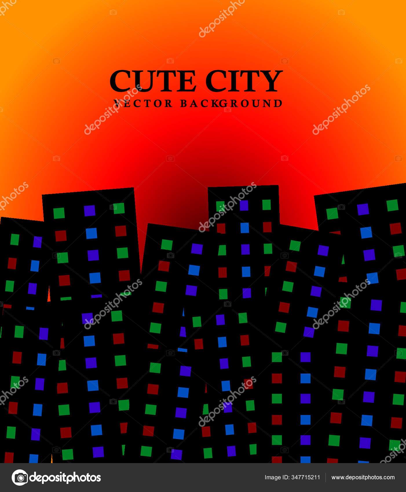 Cute City Buildings Blue Background Vector Illustration Stock Vector ...