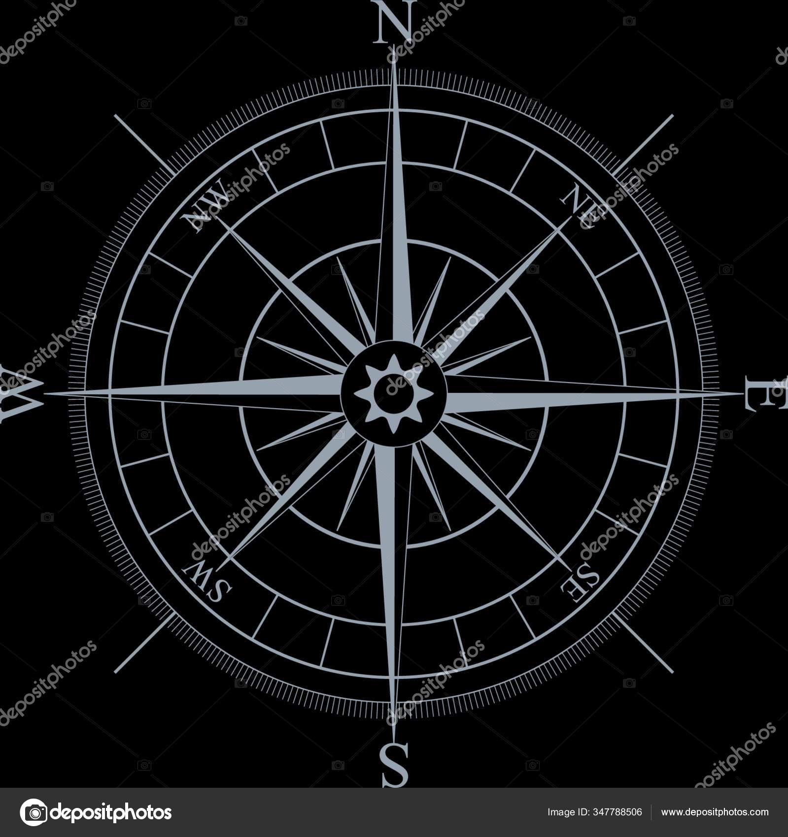 Black Compass Rose Isolated White Vector Illustration Stock Vector ...