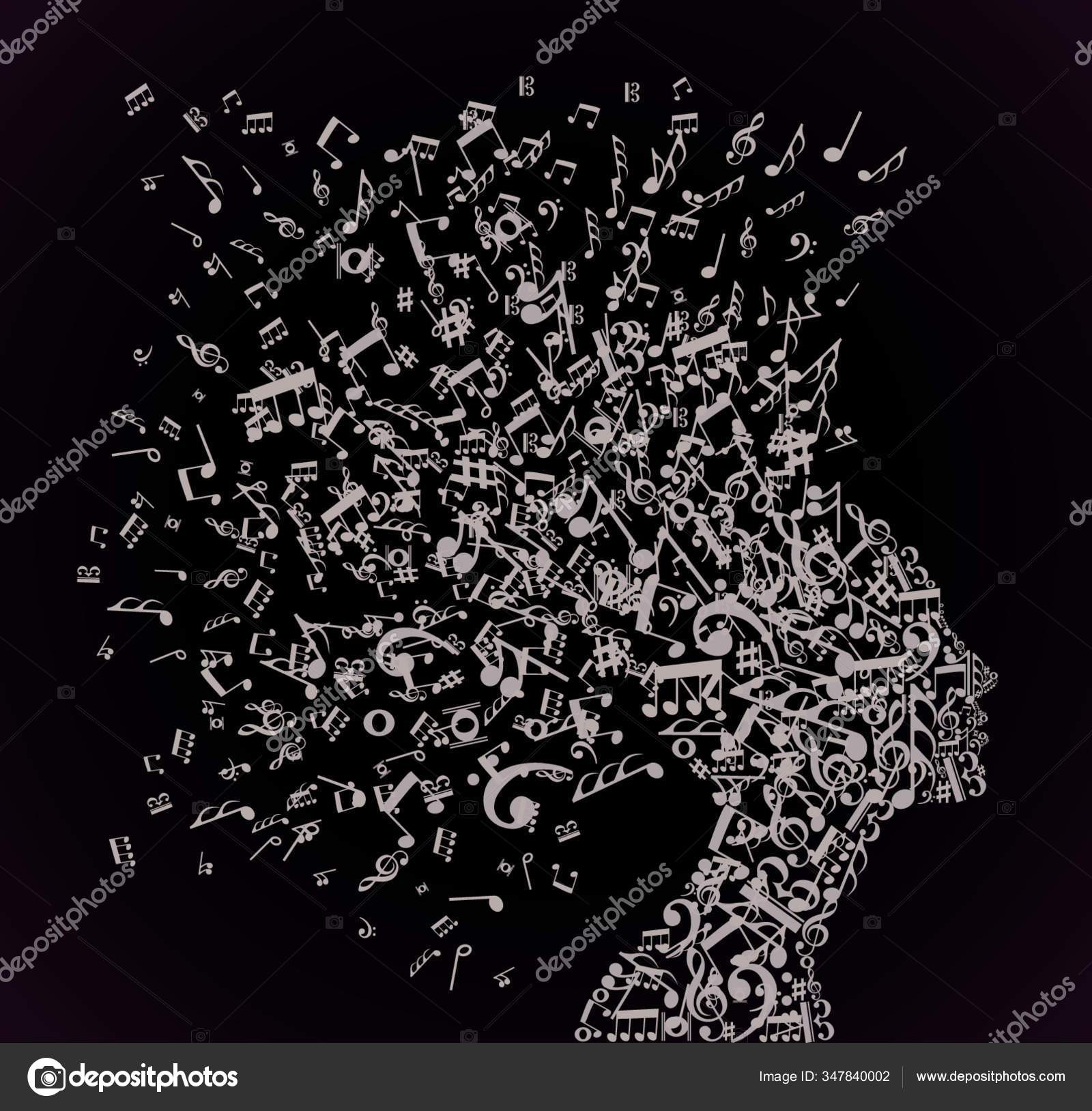 Music Notes Splash Woman's Head Illustration Vector File Layered Easy ...
