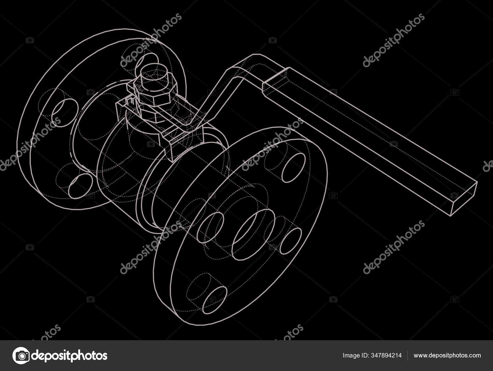 Industrial Valve Outline Vector Rendering Wire Frame Style Layers ...