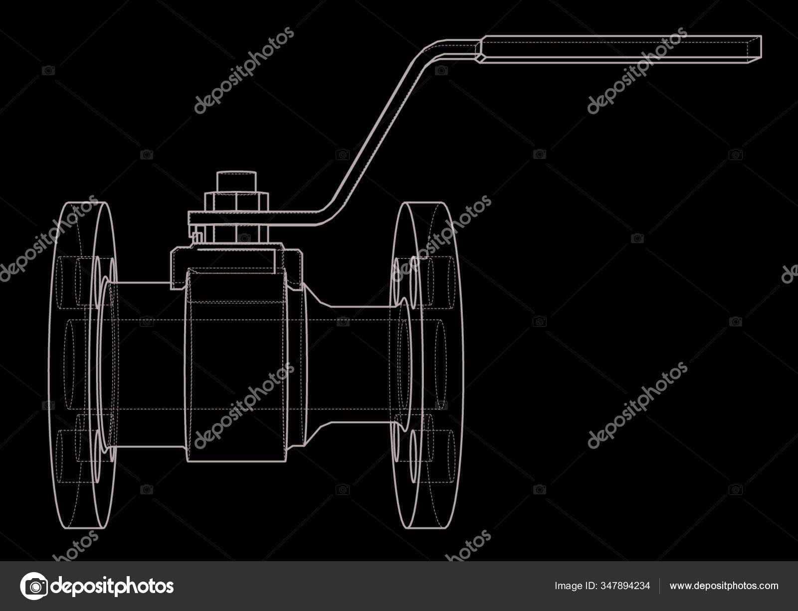 Industrial Valve Outline Vector Rendering Wire Frame Style Layers ...