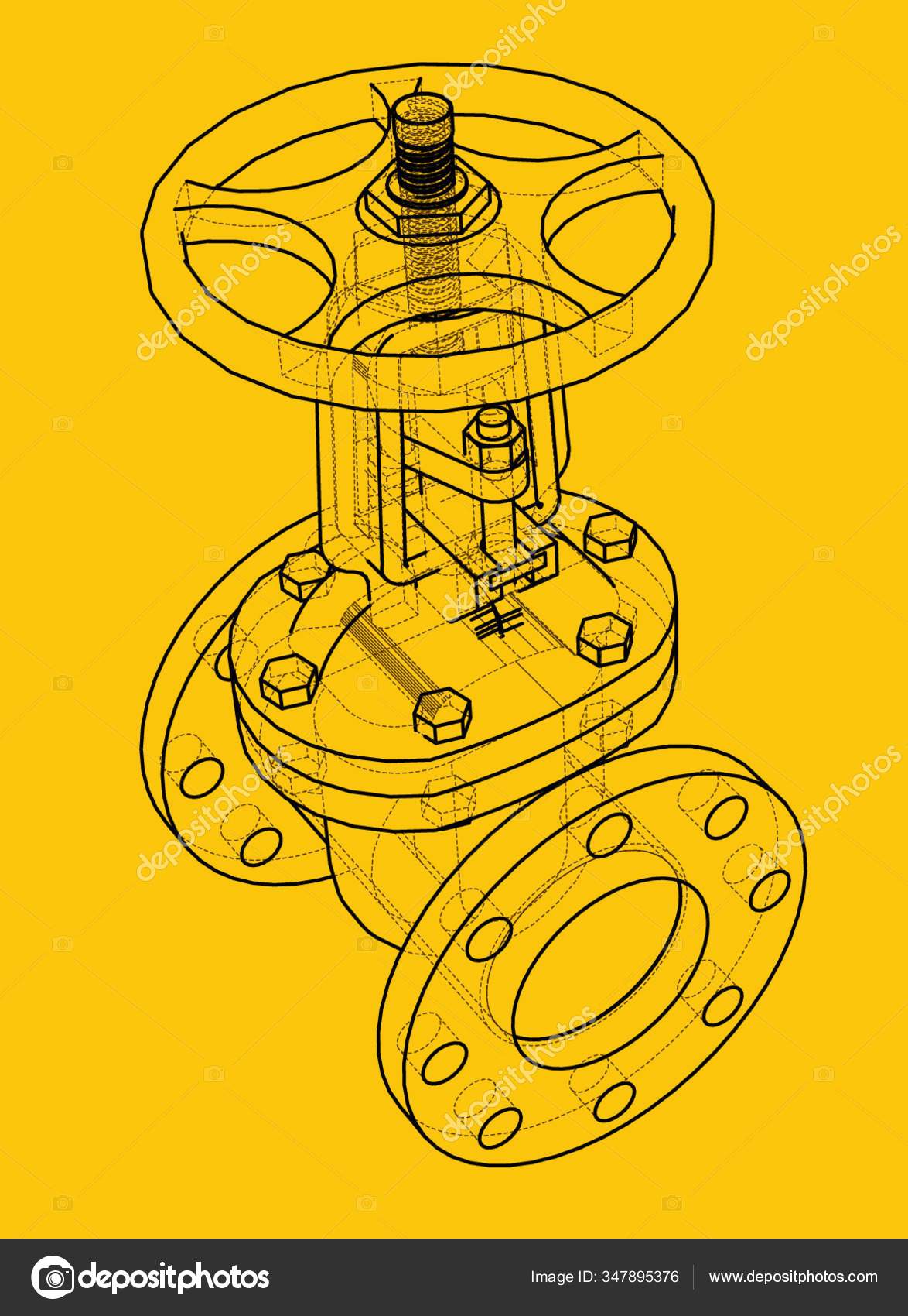 Industrial Valve Outline Vector Rendering Wire Frame Style Layers ...