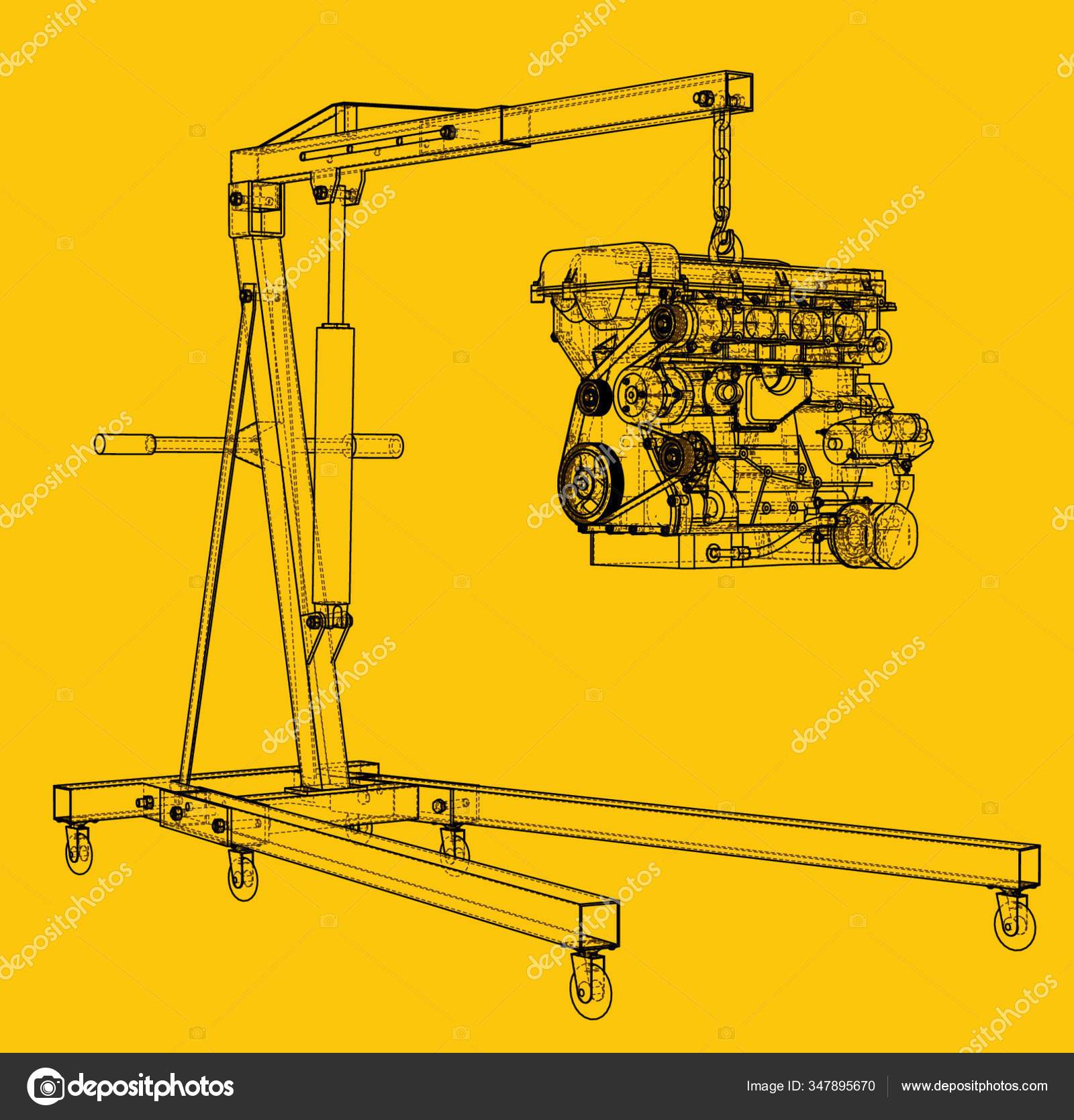 Engine Hoist Engine Outline Vector Rendering Wire Frame Style Layers ...