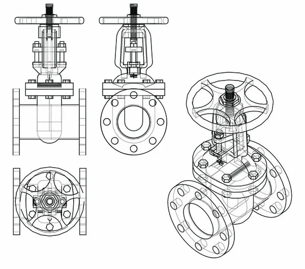 Industrial Pipeline Gate Valve Concept Vector Rendering Wire Frame ...