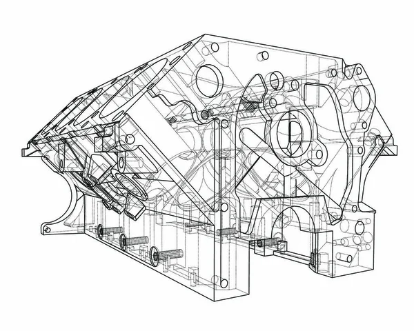 Engine Block Sketch Vector Rendering Wire Frame Style Layers Visible ...
