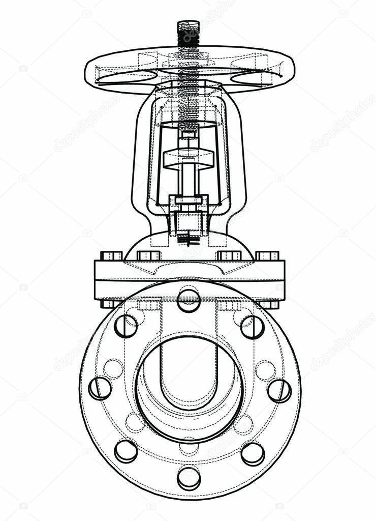 Esquema de la válvula industrial. Representación vectorial de 3d ...