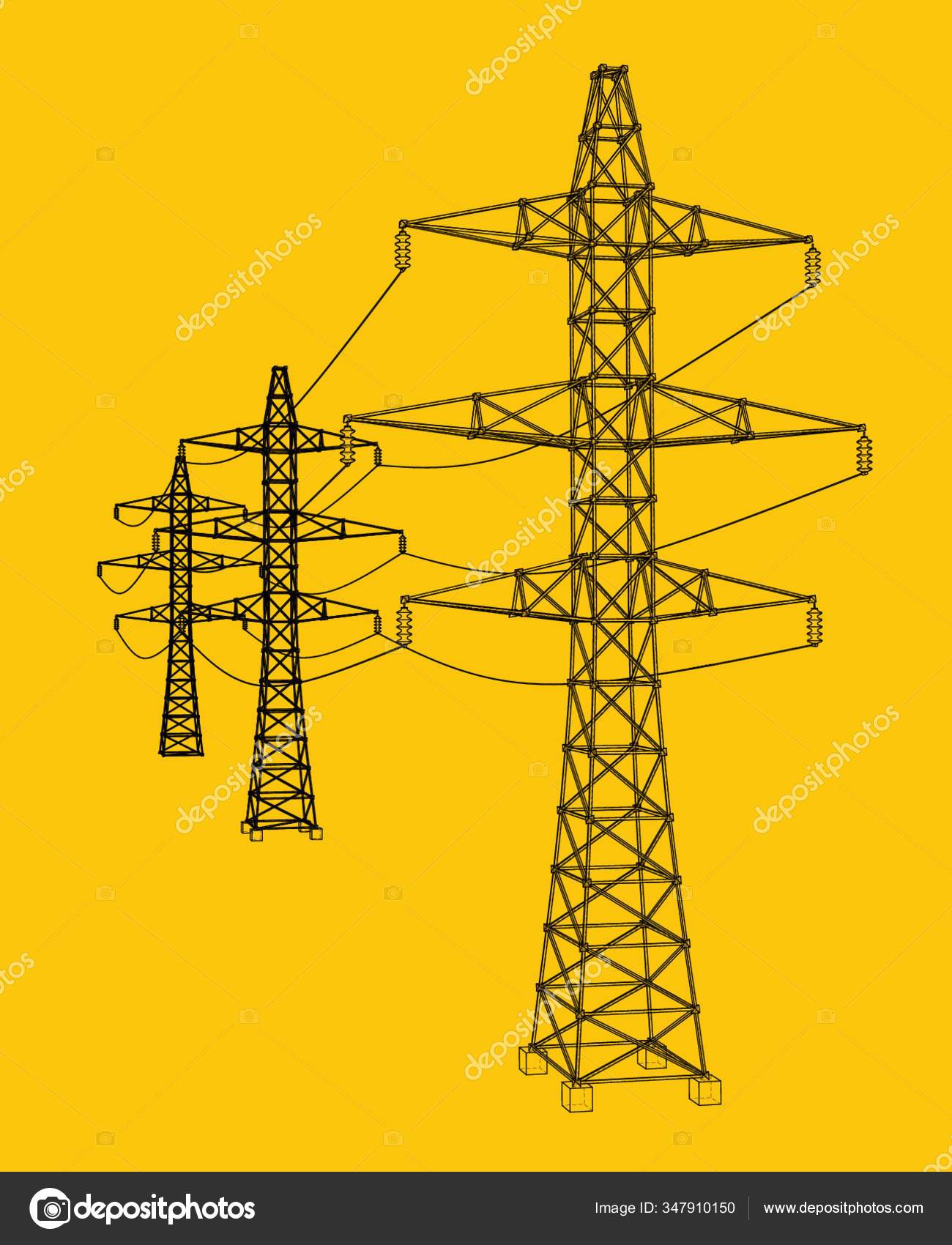 Electric Pylons Electric Towers Concept Vector Rendering Wire Frame ...