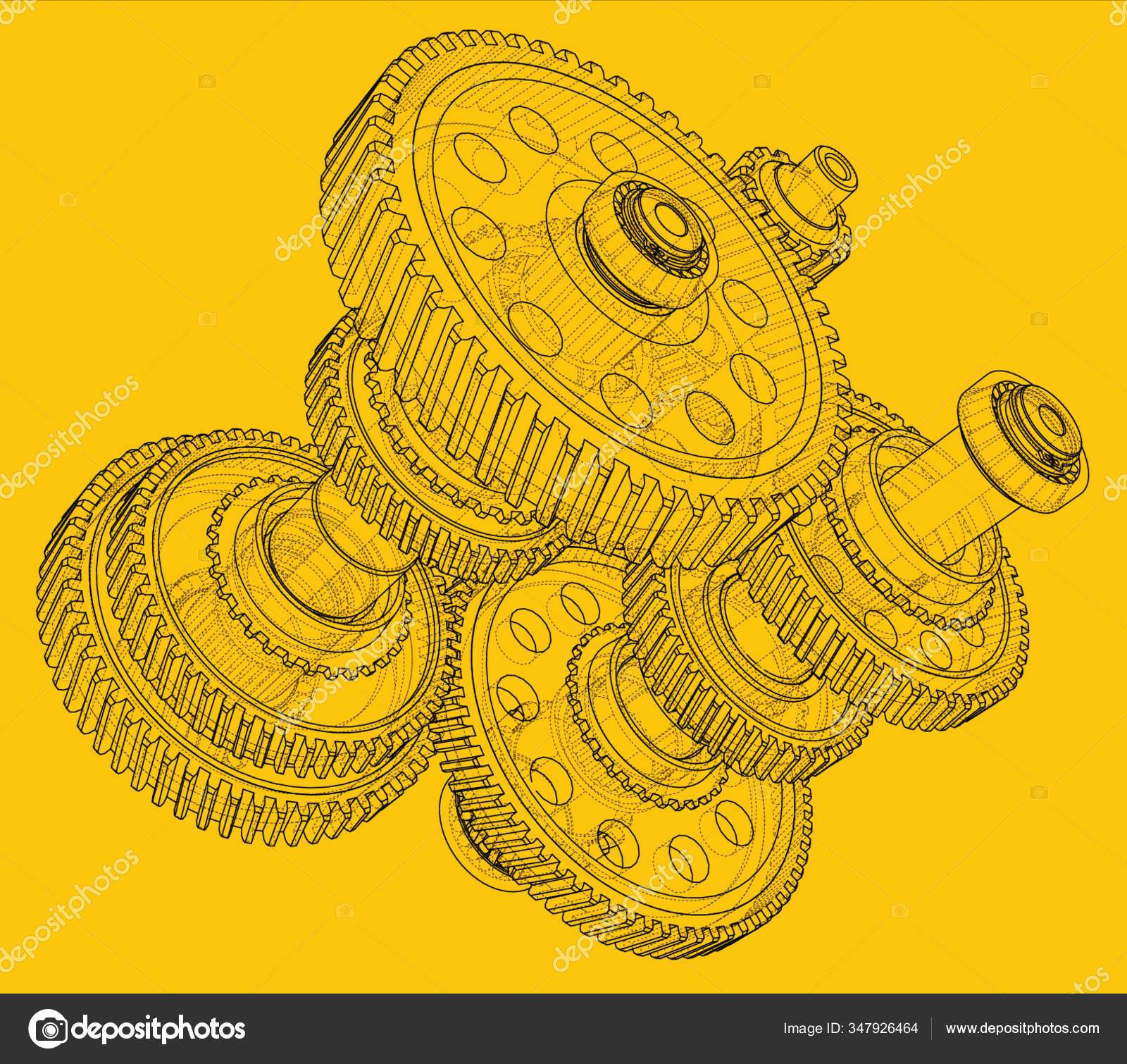 Outline Gearbox Concept Vector Rendering Wire Frame Style Layers ...