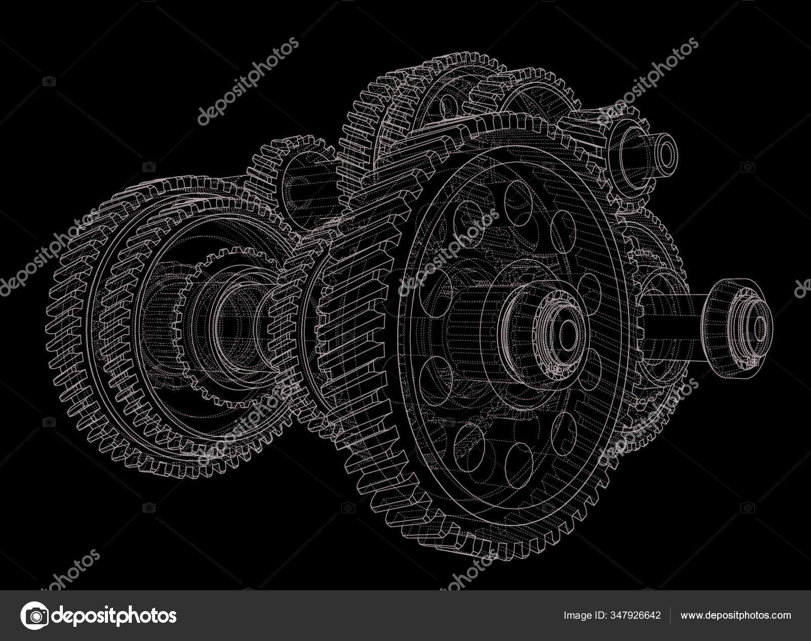 Outline Gearbox Concept Vector Rendering Wire Frame Style Layers ...