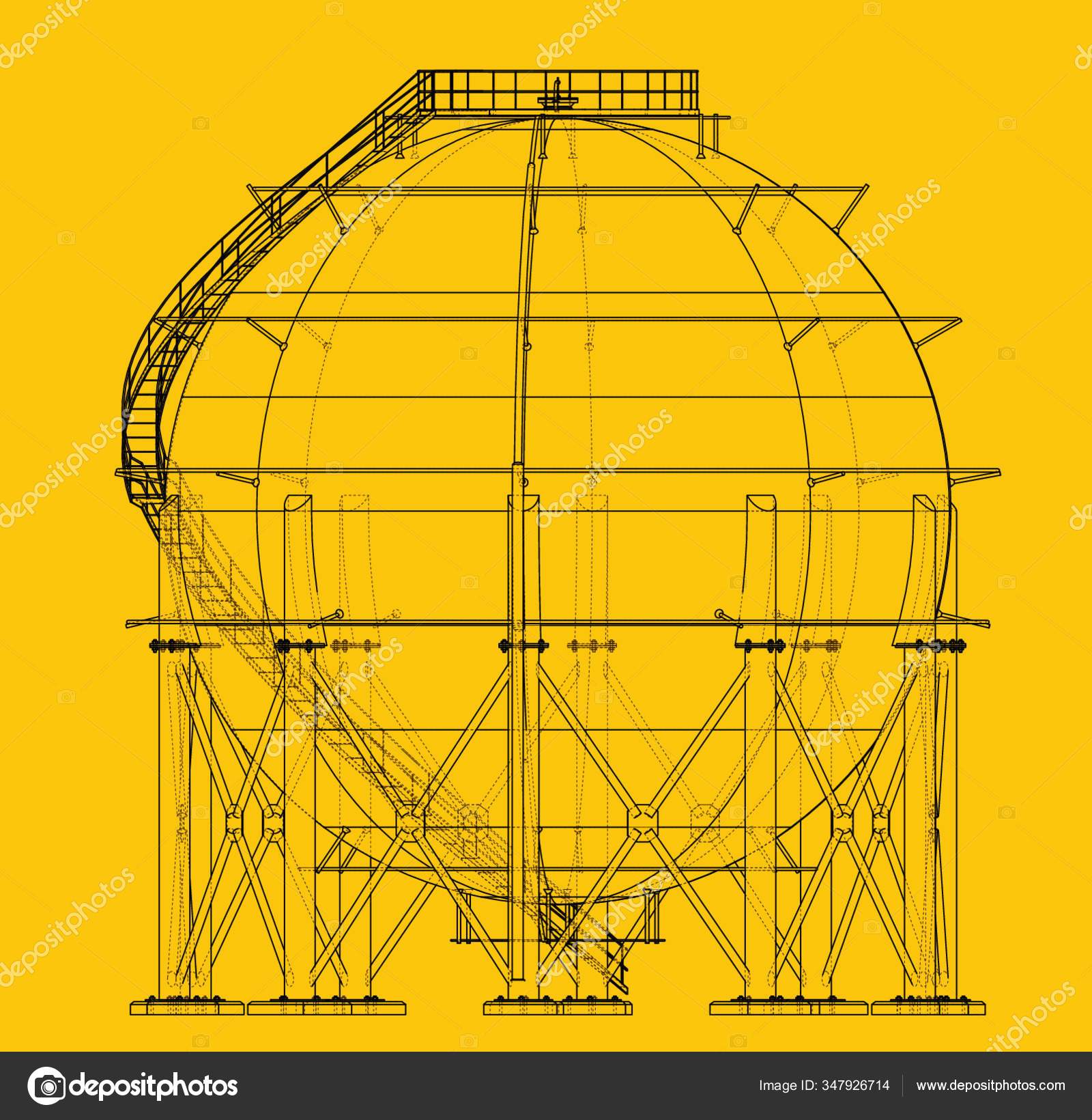 Spherical Gas Tank Outline Vector Rendering Wire Frame Style Layers ...
