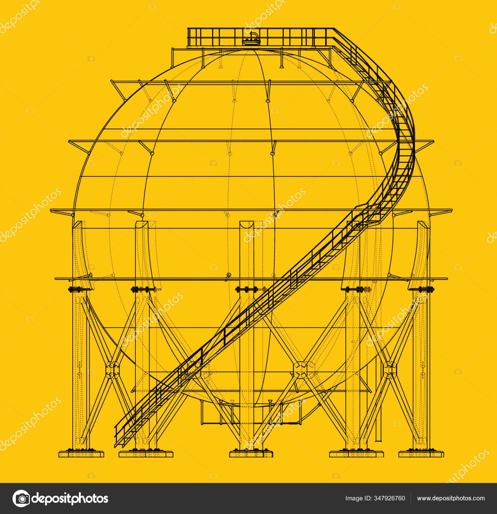 Spherical Gas Tank Outline Vector Rendering Wire Frame Style Layers ...