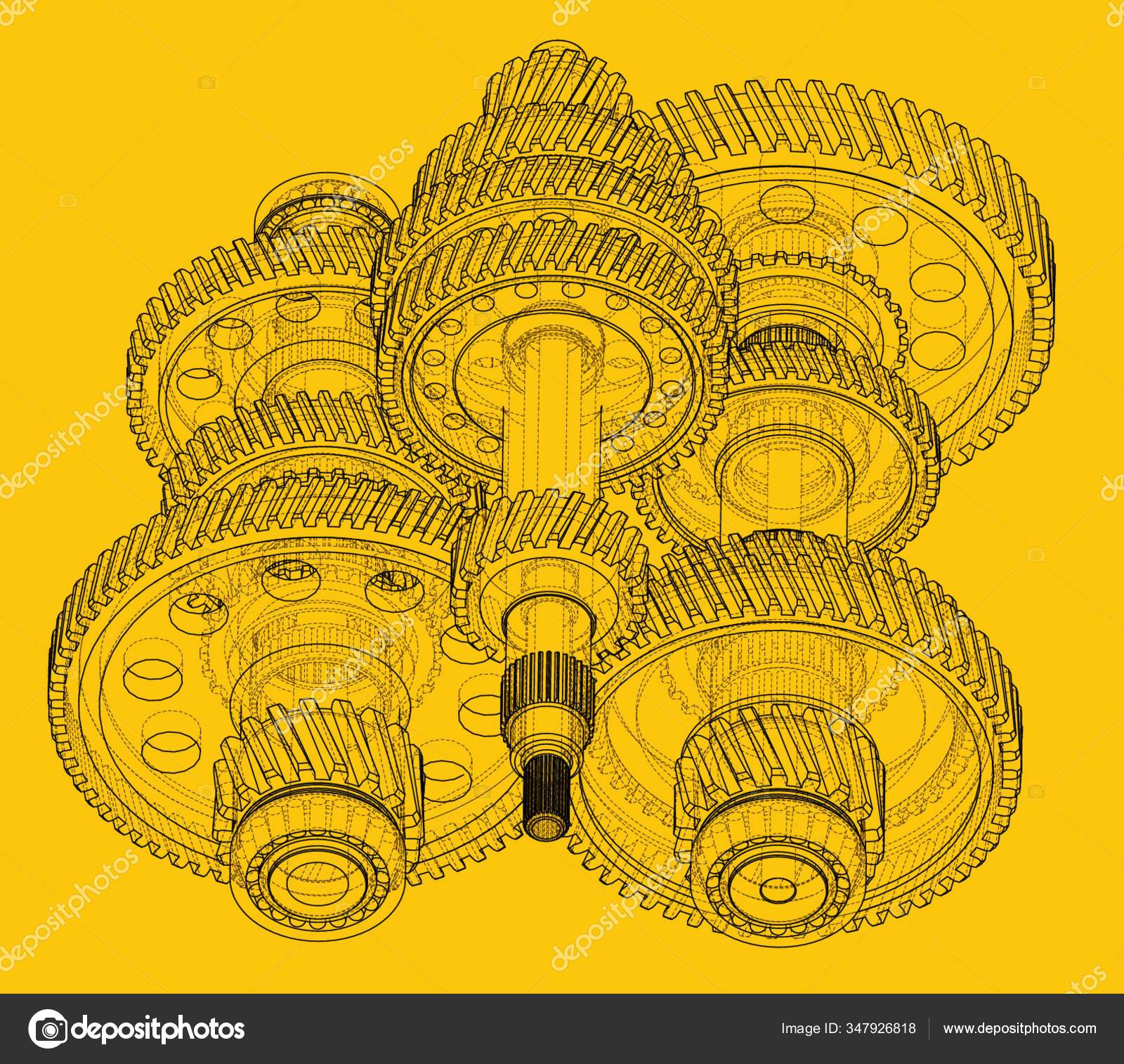 Outline Gearbox Concept Vector Rendering Wire Frame Style Layers ...