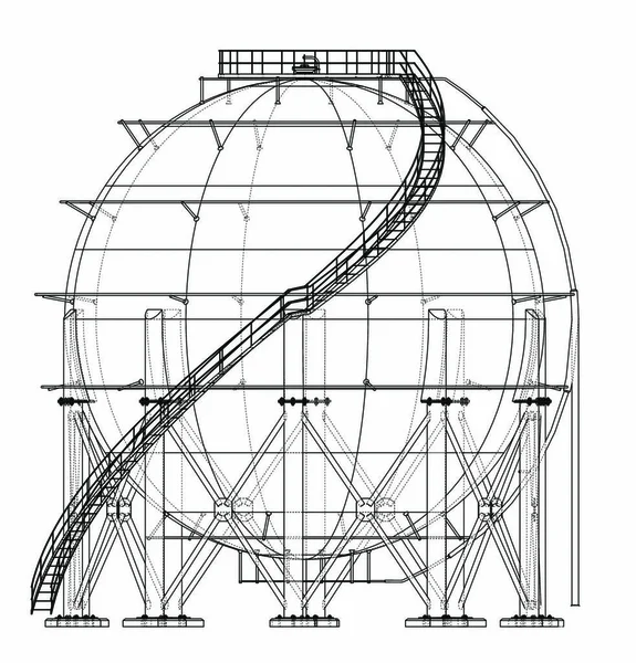 Spherical Gas Tank Outline Vector Rendering Wire Frame Style Layers ...