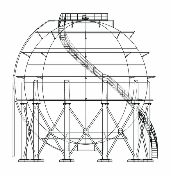 Spherical Gas Tank Outline Vector Rendering Wire Frame Style Layers ...
