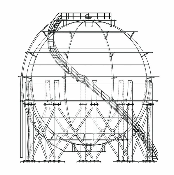 Spherical Gas Tank Outline Vector Rendering Wire Frame Style Layers ...