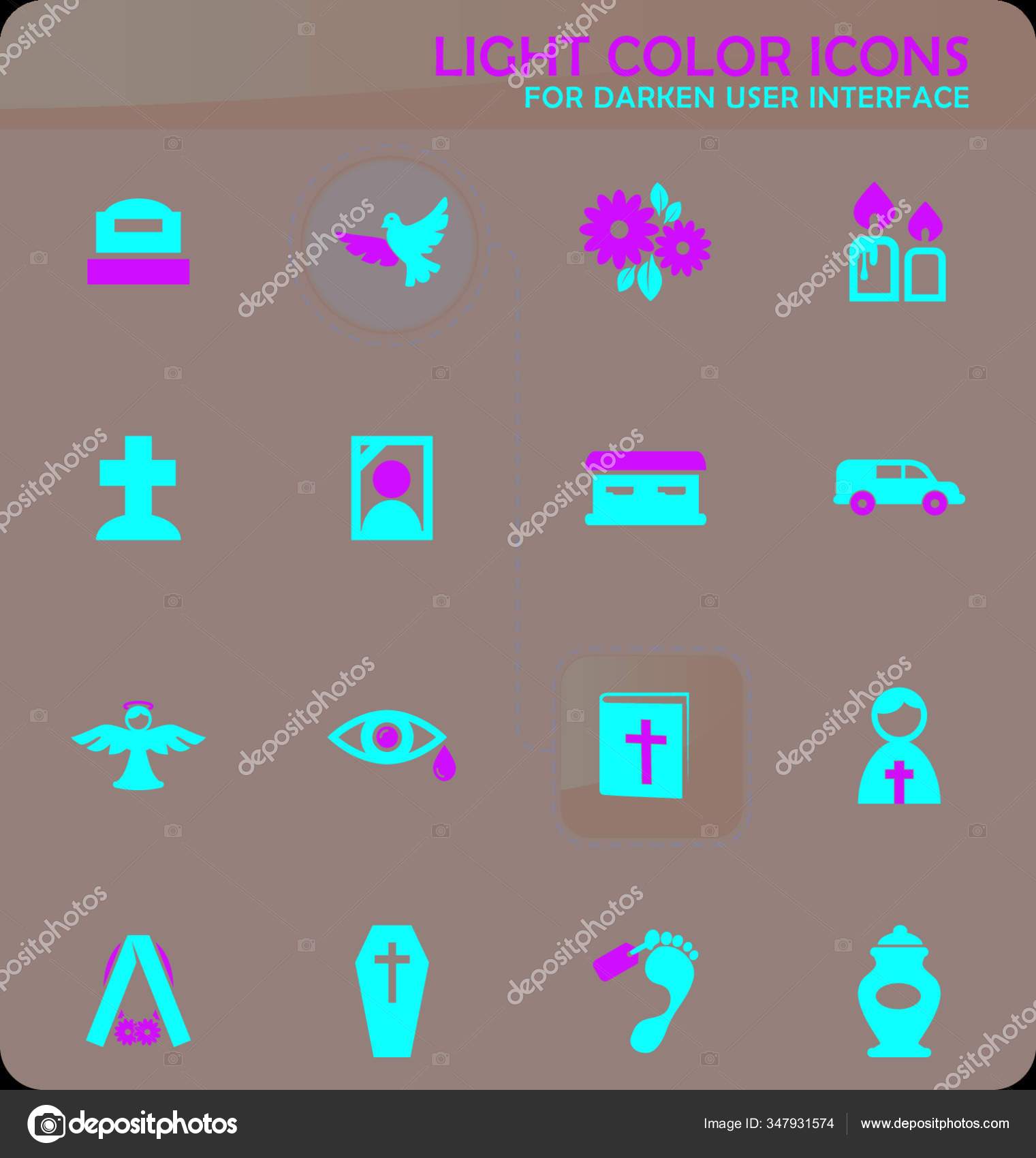 Funeral Service Easy Color Vector Icons Darken Background User ...
