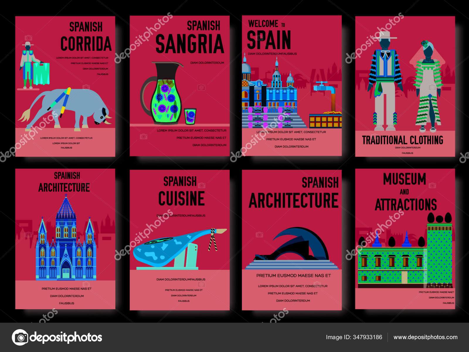 Spain Vector Brochure Cards Set Country Template Flyear Magazines ...