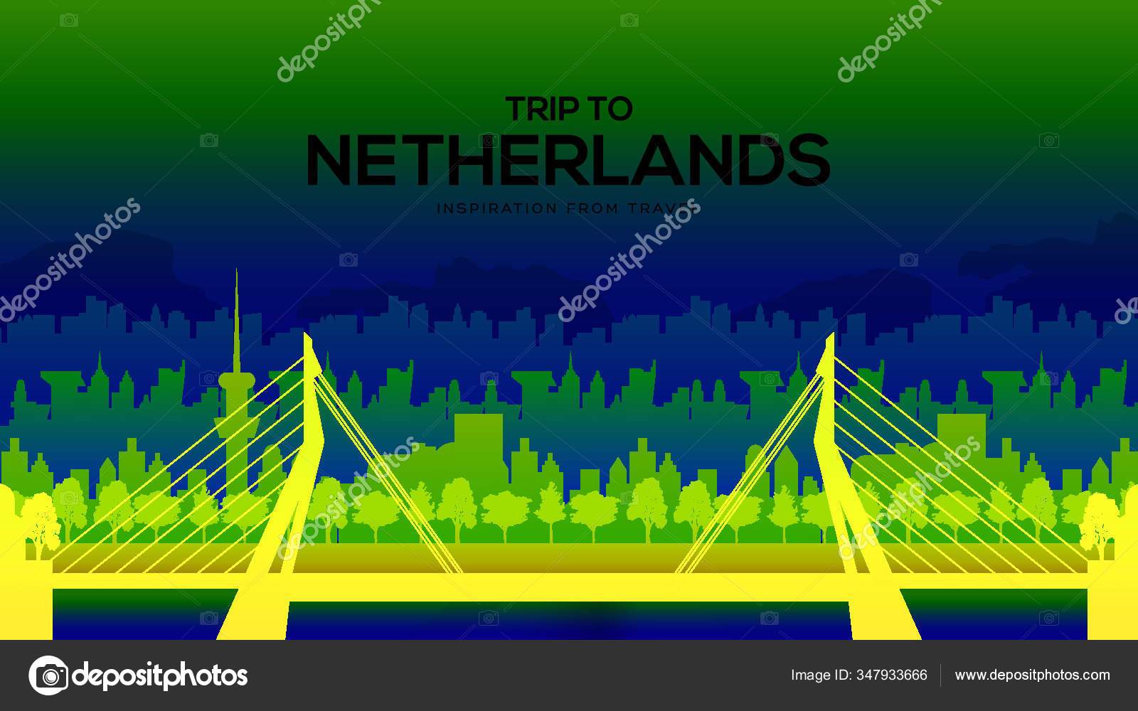 Big Netherland Bridge Landscape Background City Concept Urban Vector ...