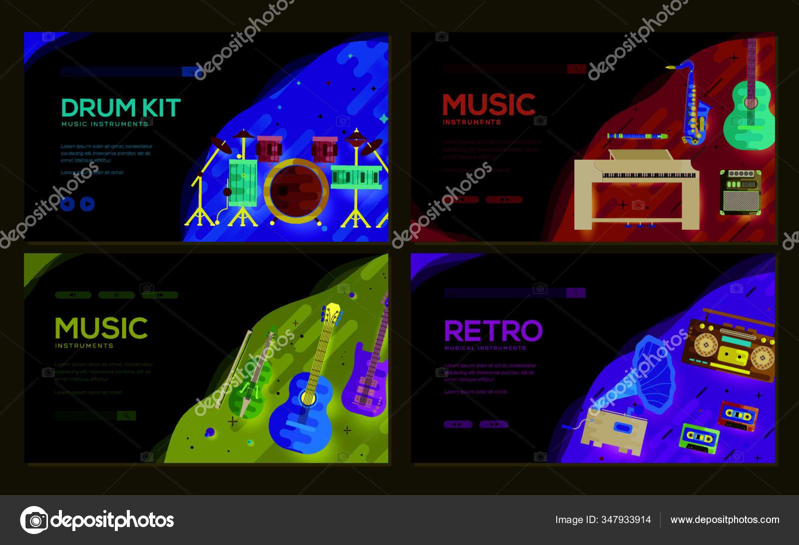 Music Instruments Brochure Card Set Audio Tools Template Flyear Web ...