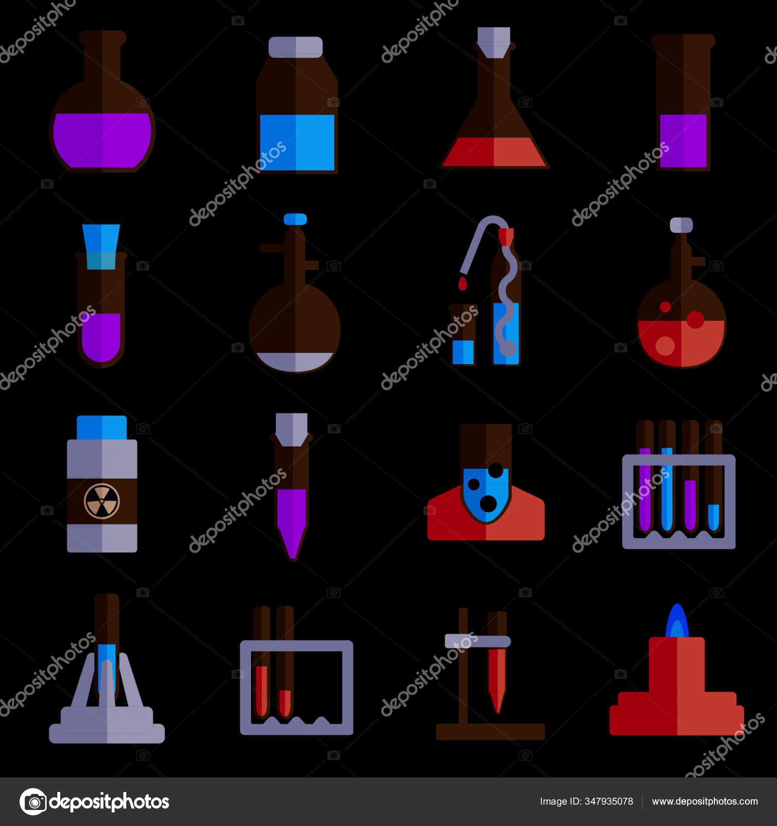 Flat Experiments Chemistry Laboratory Icons Set Concept Vector ...
