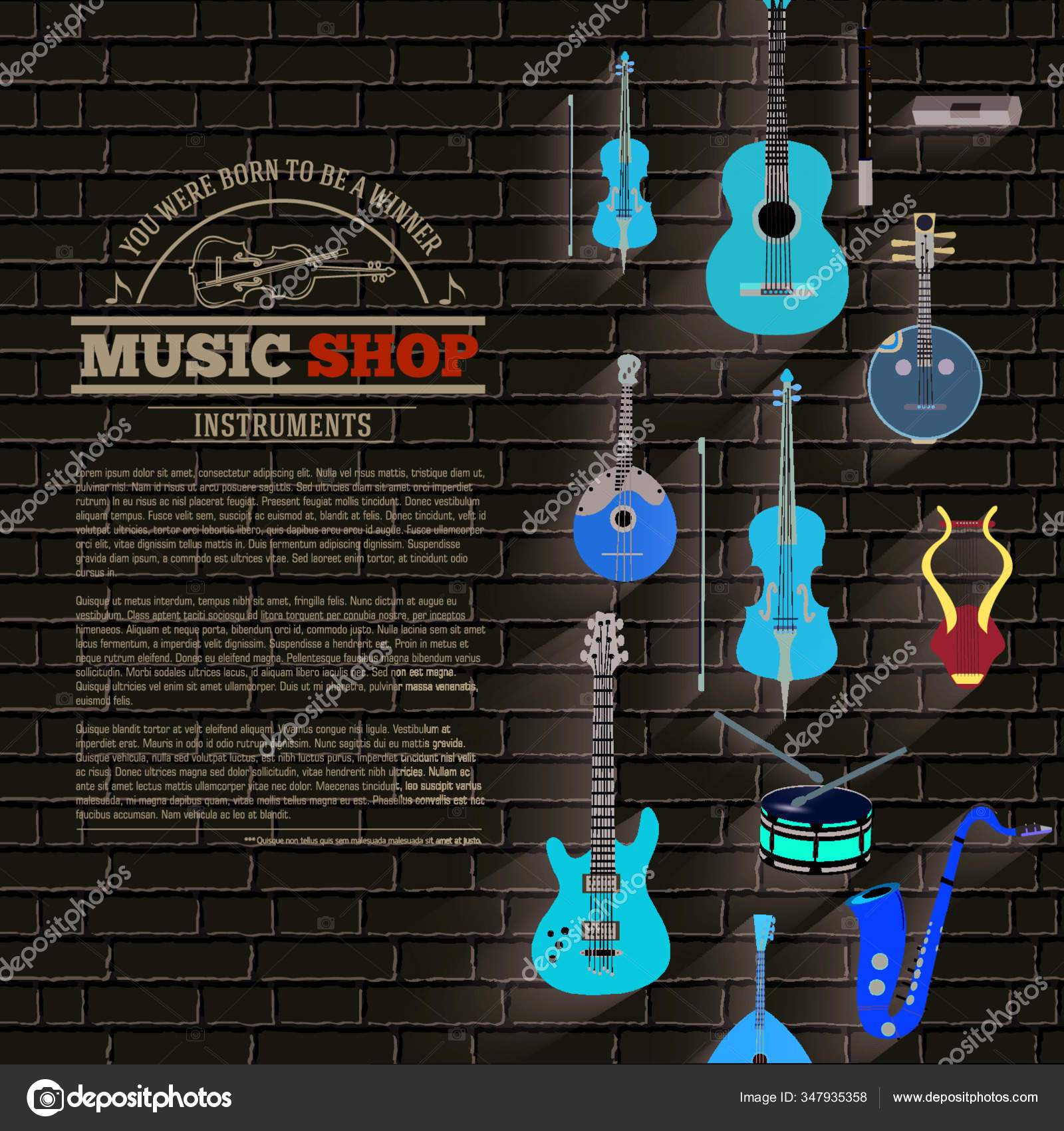 Music Instruments Modern Brick Wall Concept Icons Design Your Product ...