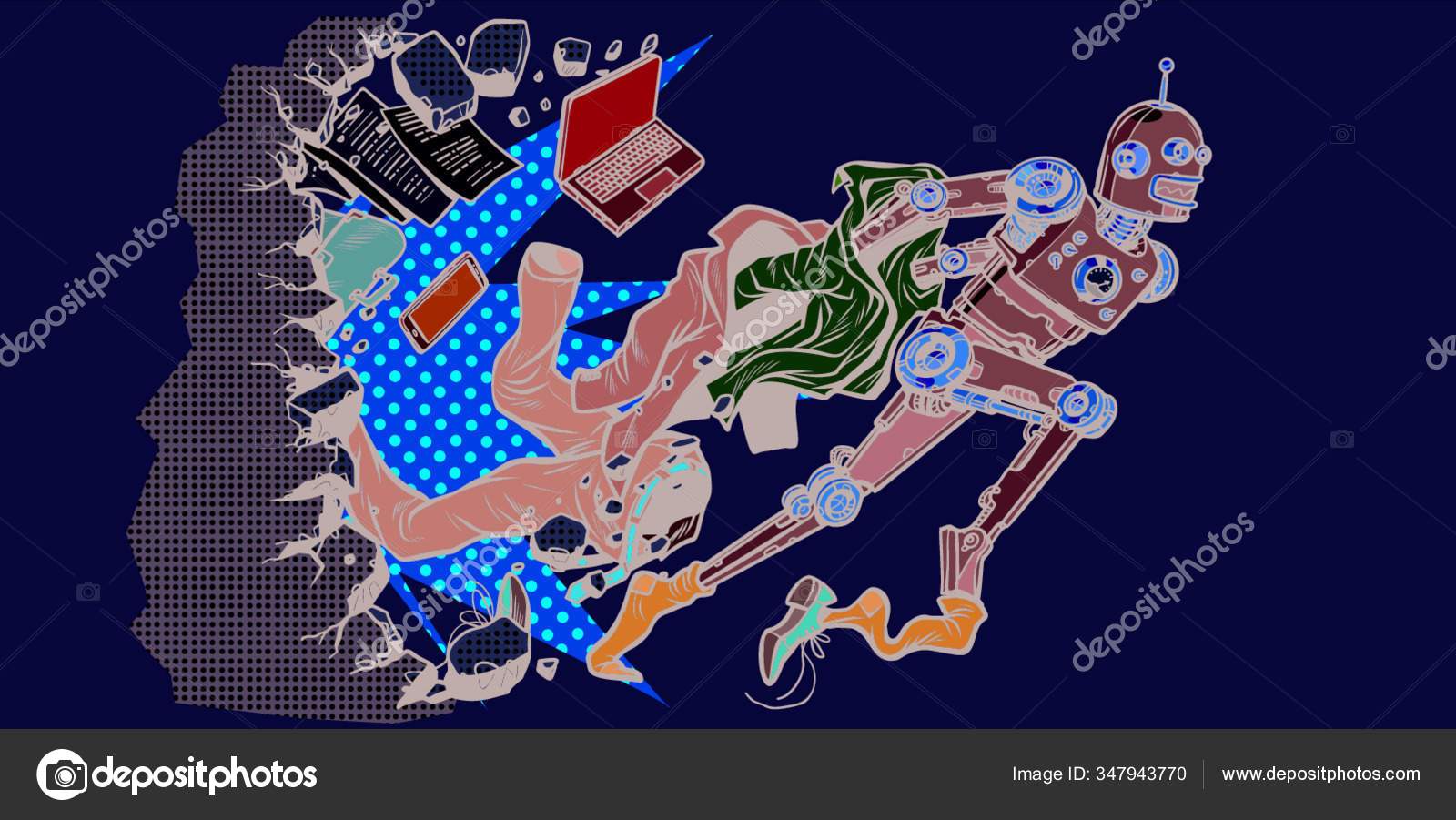 Robot Breaks Out Human Stereotypes New Life Breaking Wall Pop Stock ...