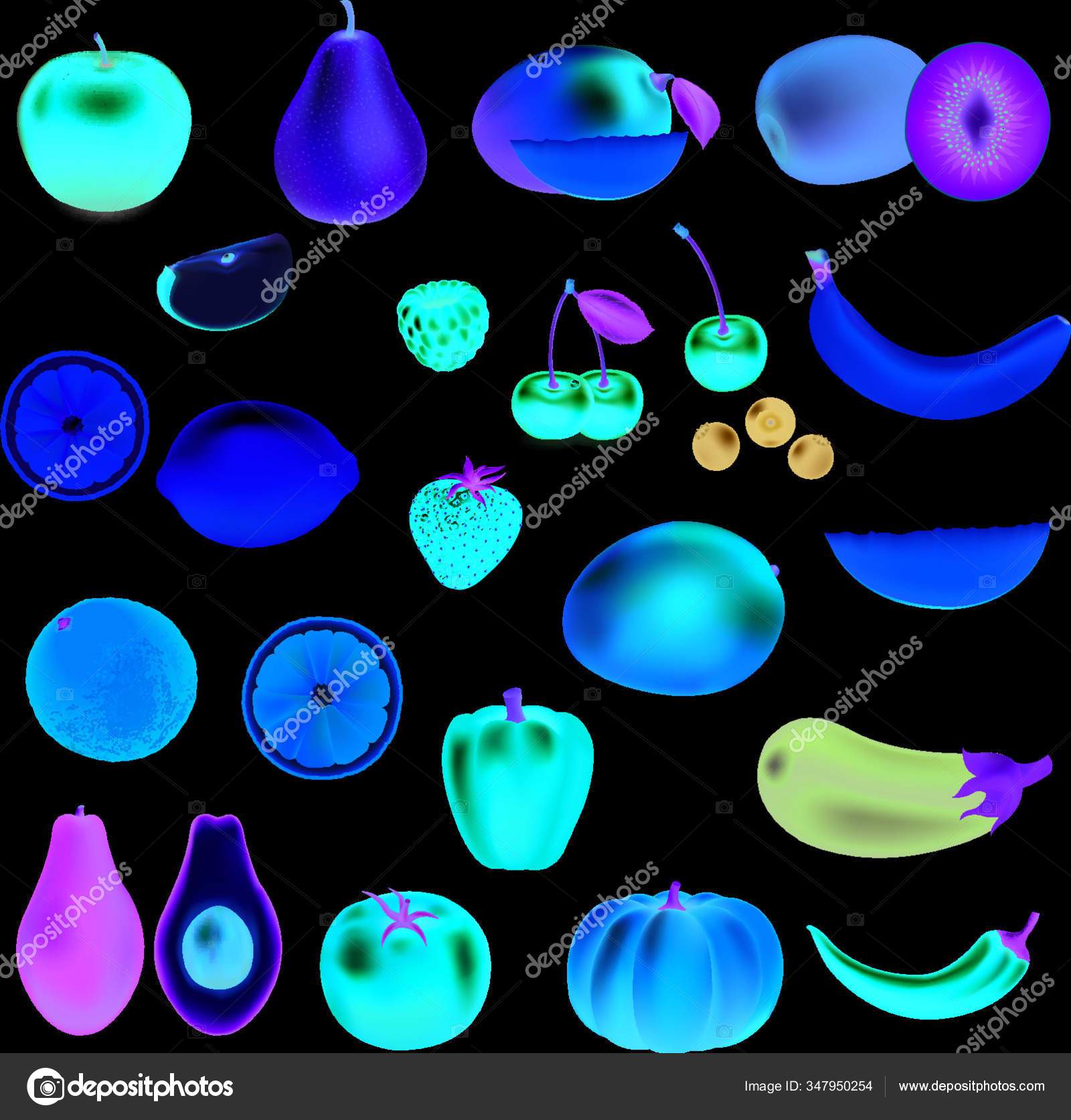 Collection Fresh Fruit Gradient Mesh Vector Illustration Stock Vector ...