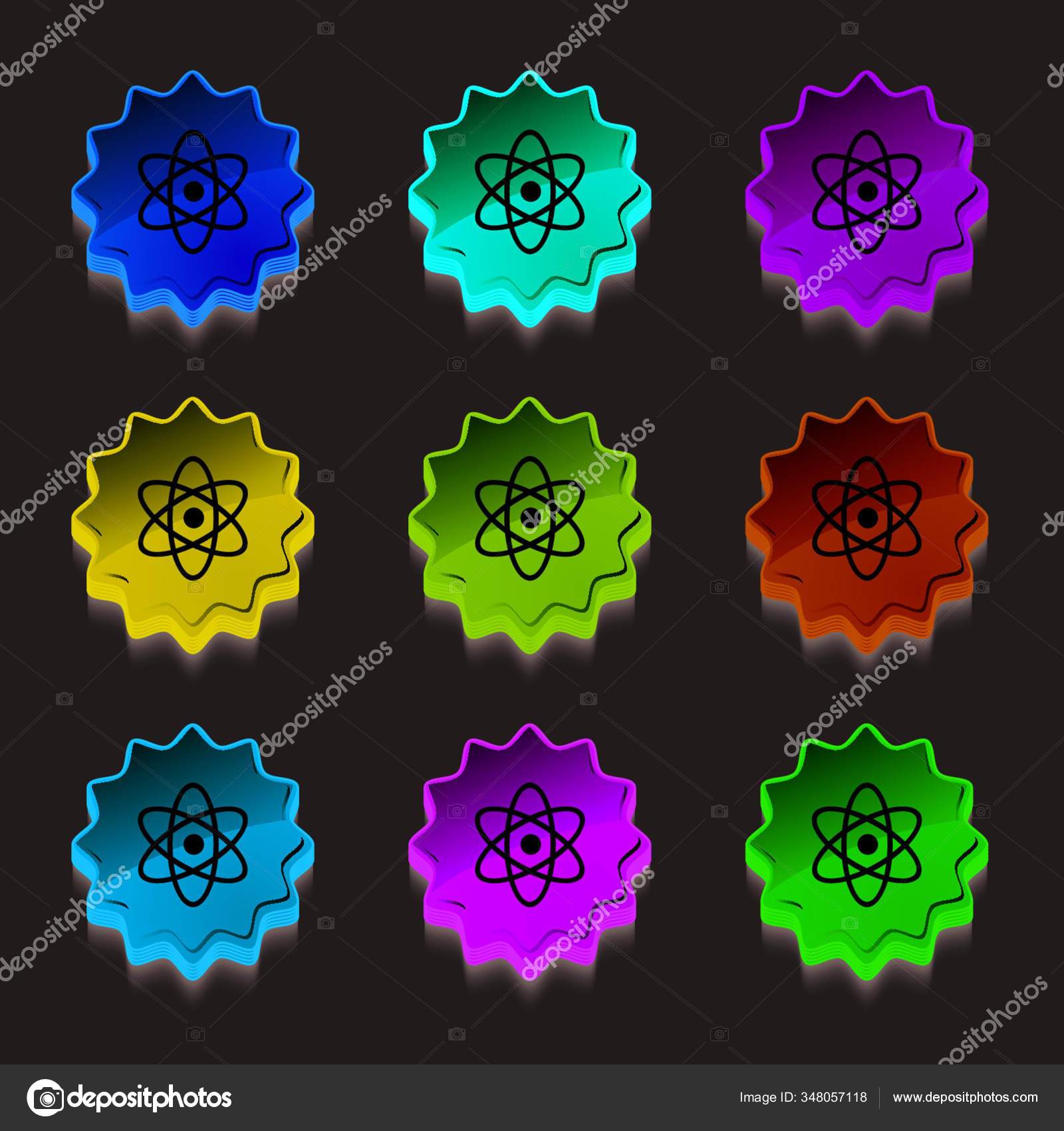 Atom Physics Icon Sign Symbol Nine Wavy Colourful Buttons Vector Stock ...