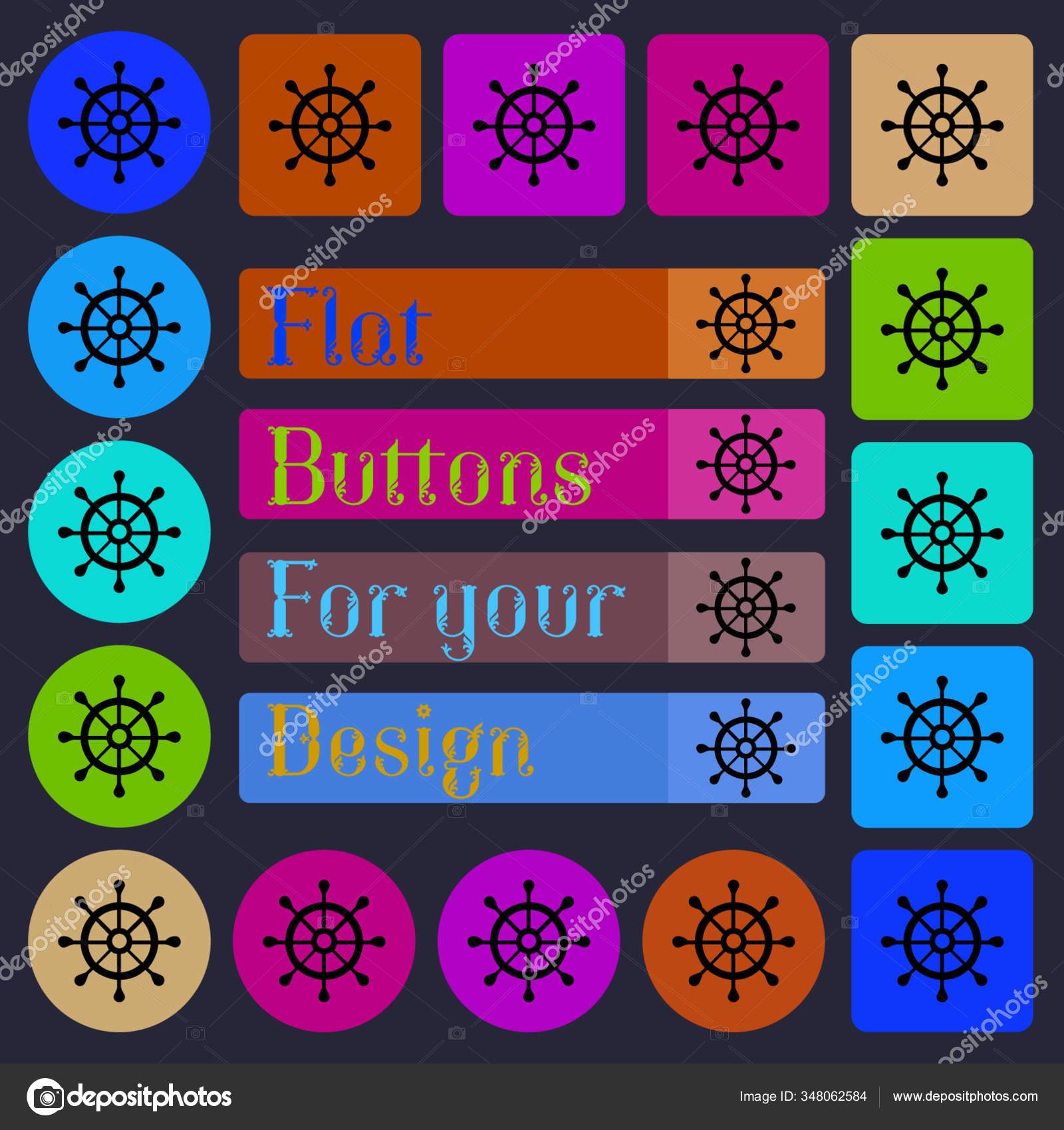 Ship Helm Icon Sign Set Twenty Colored Flat Square Rectangular Stock ...