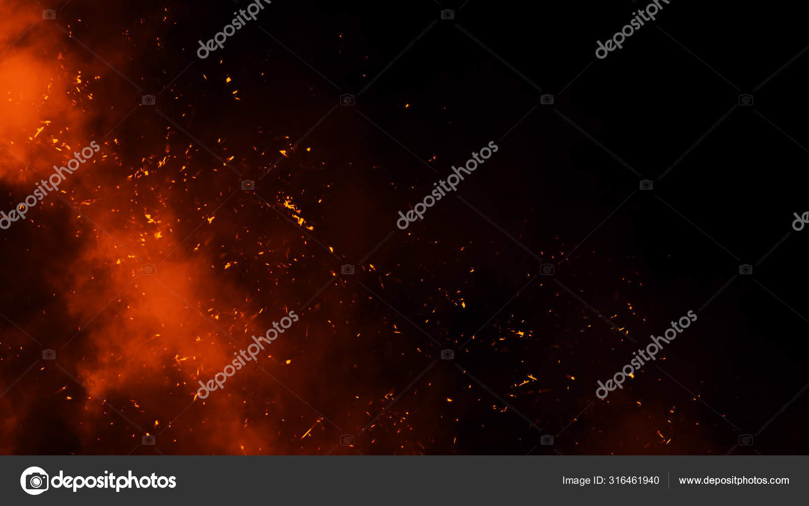 Fire particles effect dust debris isolated on black background, motion ...