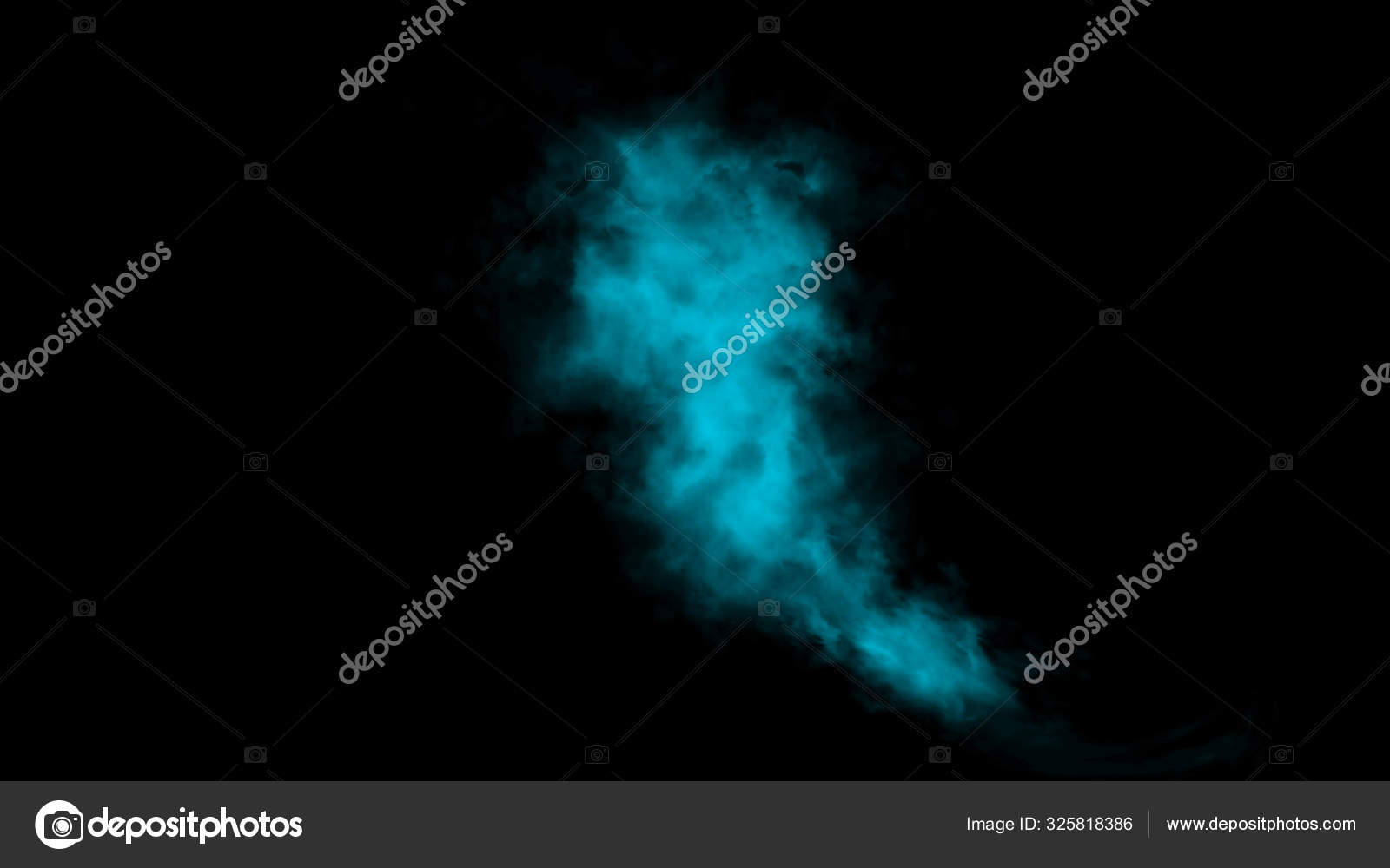 Explosion blue smoke bomb on isolated black background. Smoking ...
