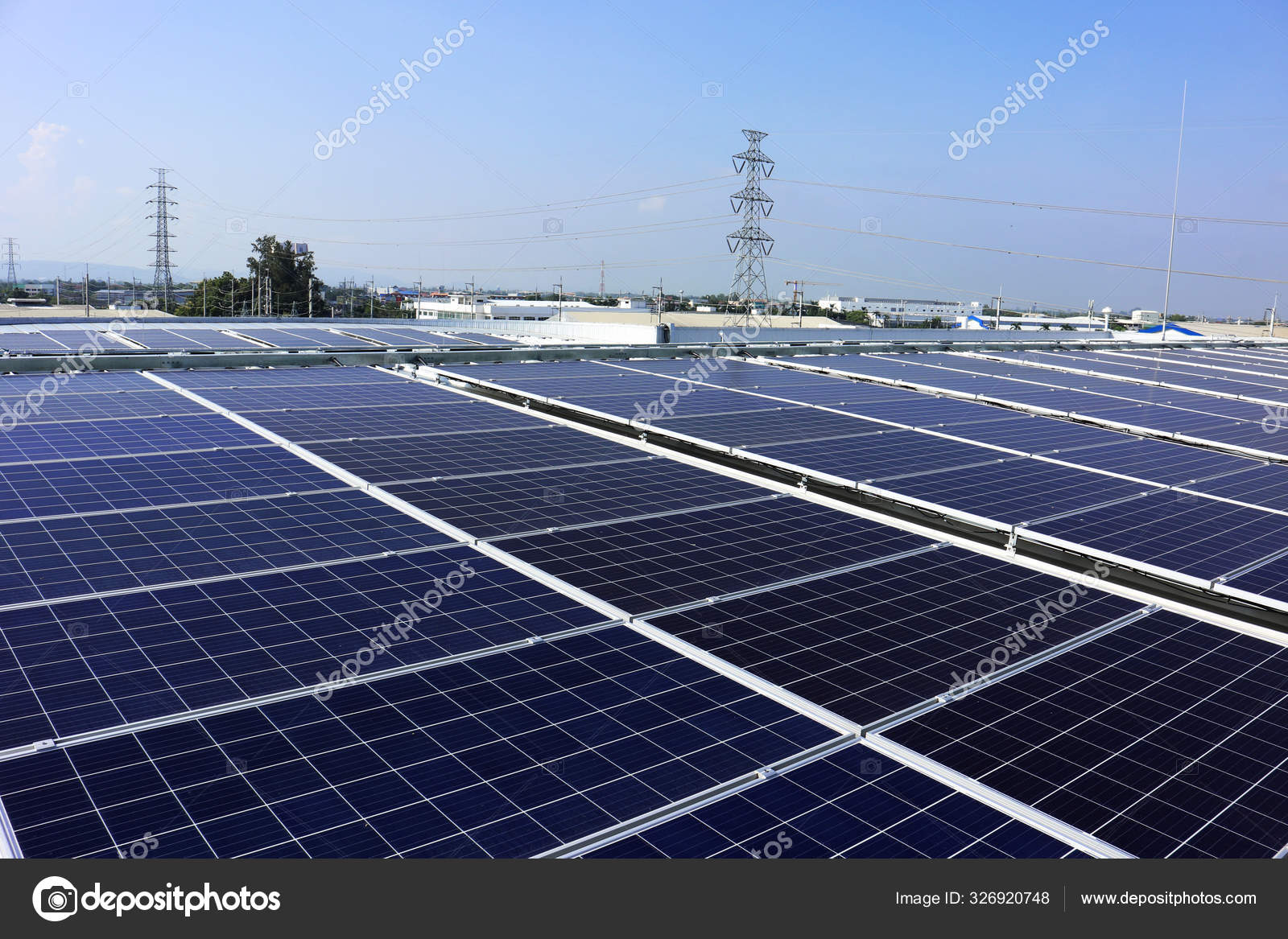 Solar PV Rooftop System HV Electric Pole Background Stock Photo by ...