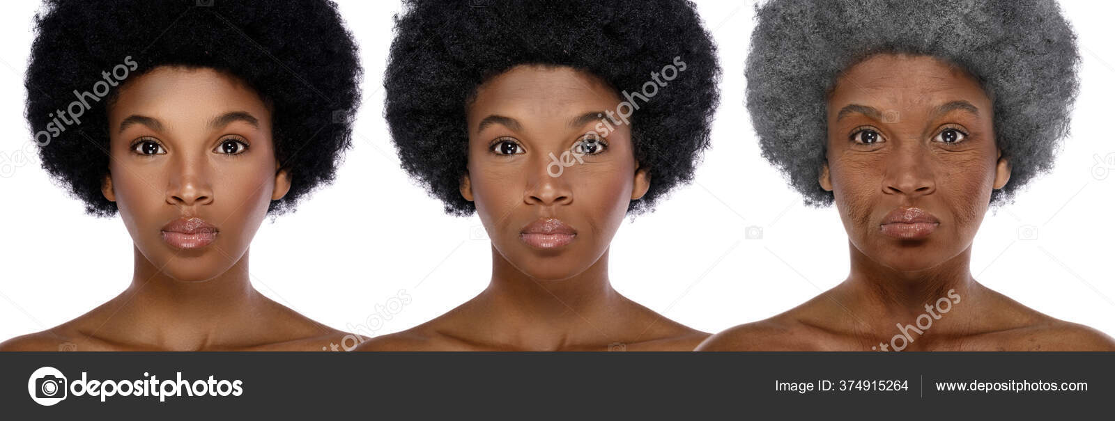 Aging Concept Comparison Young Elderly African Woman White Background ...