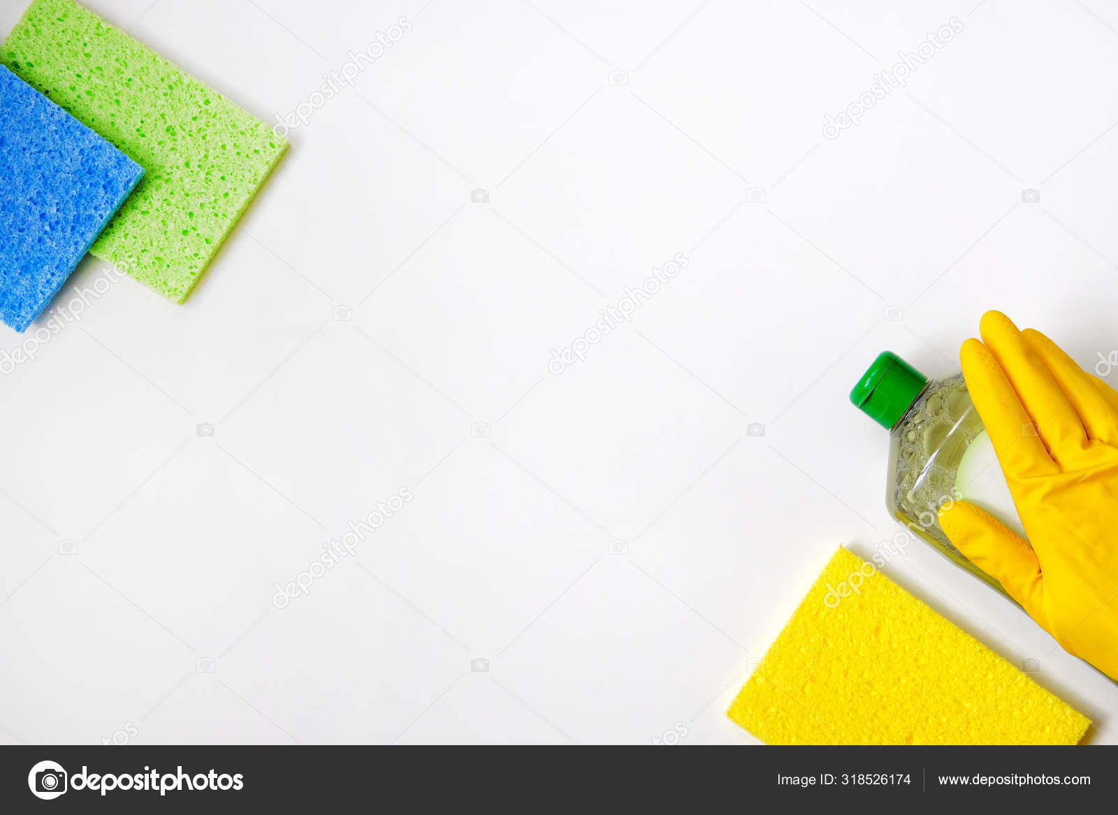 Cleaning Service Concept Cleaning Set Green Tools White Background Top ...