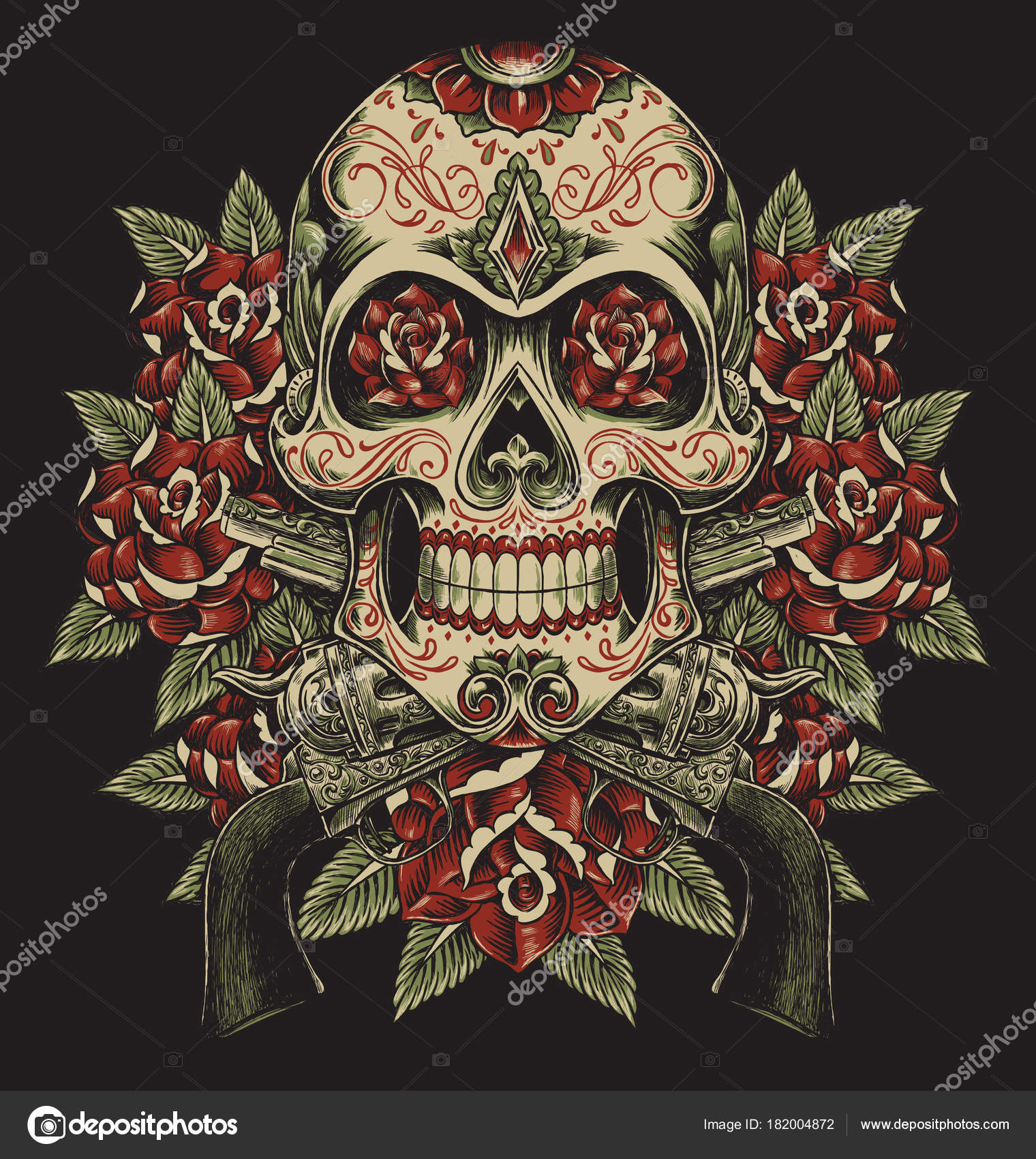 Sugar Skull And Roses Tattoo