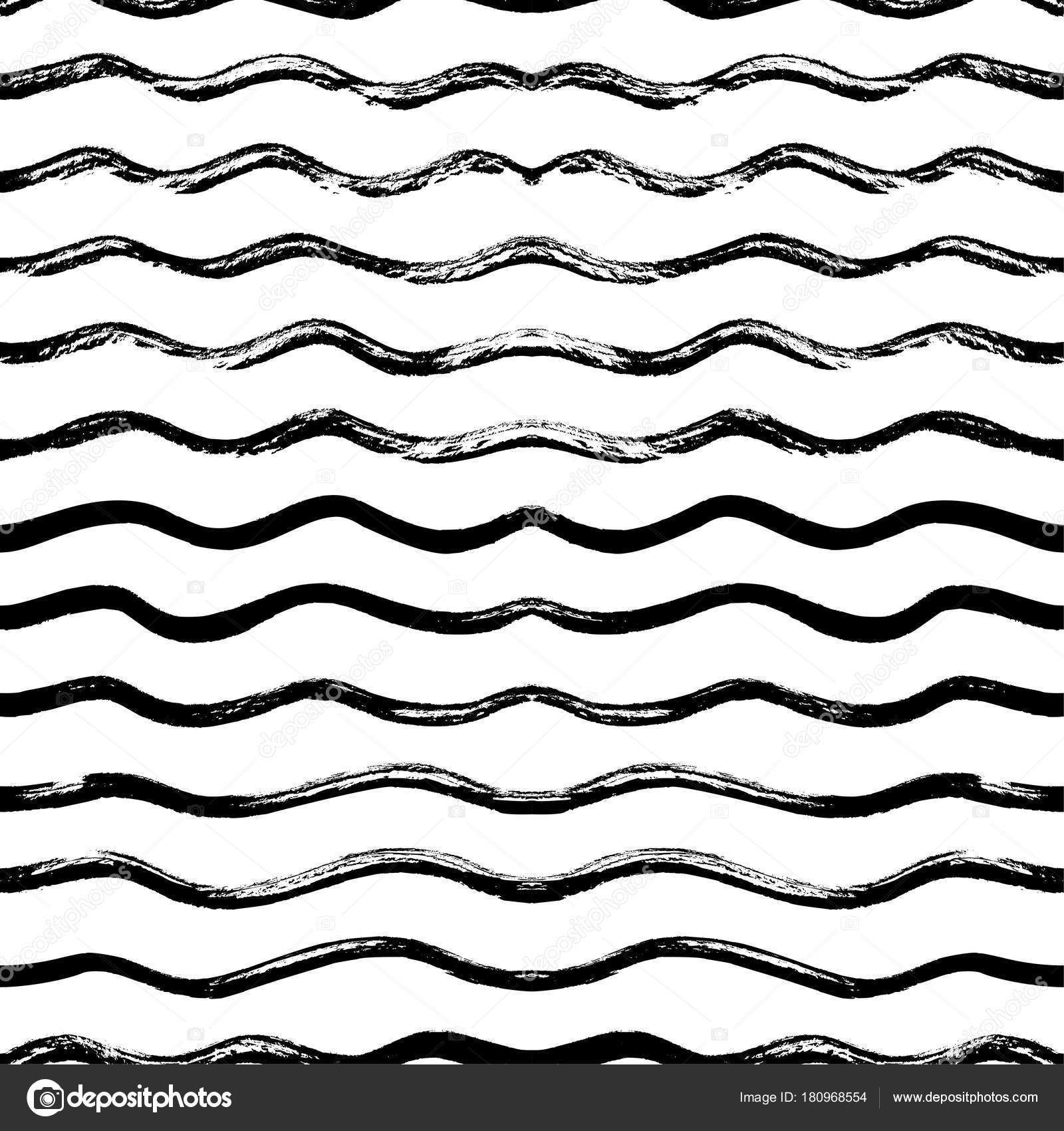 Seamless Pattern Hand Drawn Waves Abstract Background Wavy Brush ...