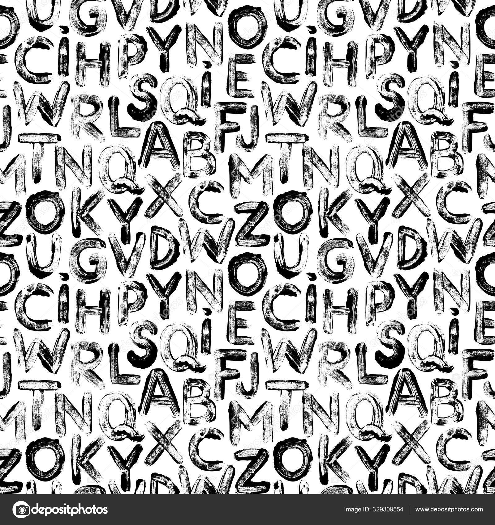 Alphabet letters in graffiti style seamless pattern. Vector hand drawn ...