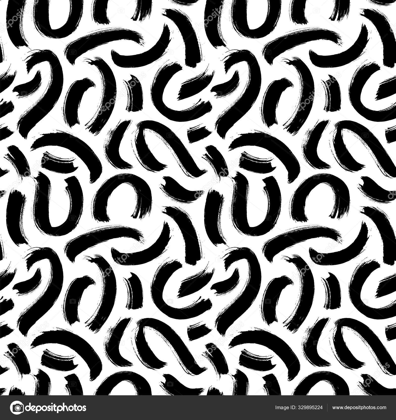 Wavy lines hand drawn seamless vector pattern. Ink brush texture. Black ...