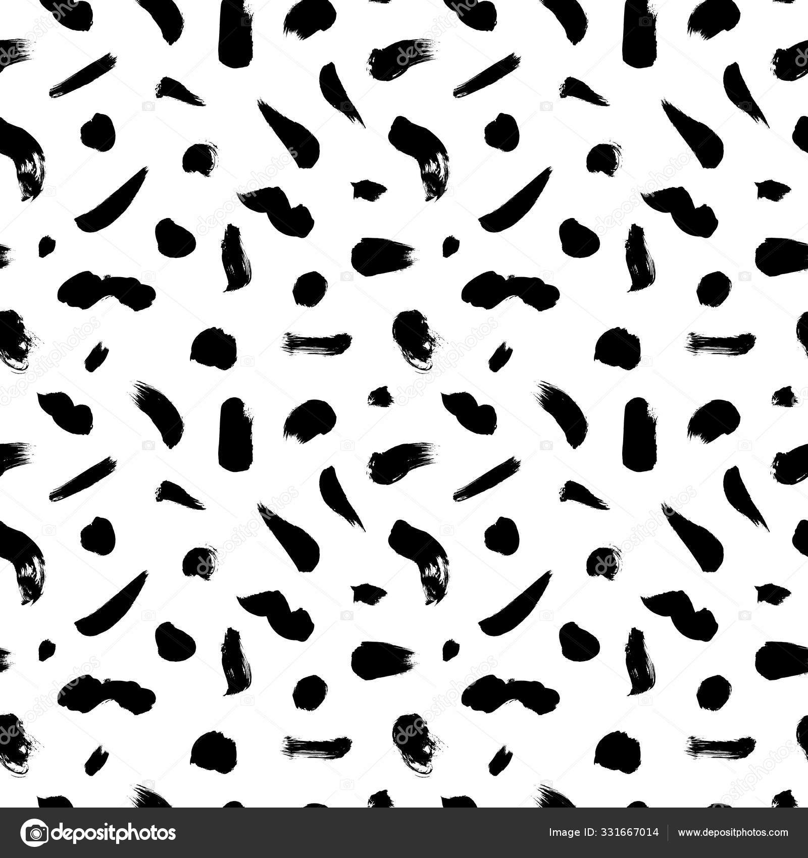 Grunge spots and brush strokes vector seamless pattern. Hand drawn ink ...