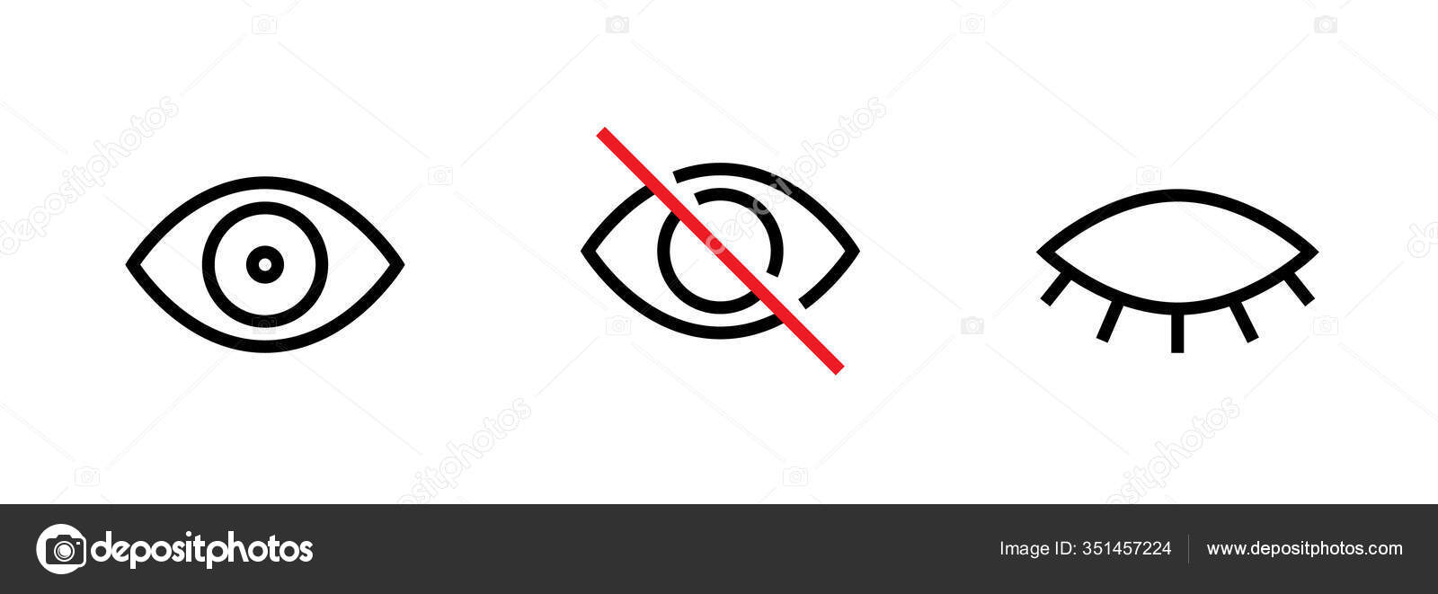 Privacy Icon, Abstract Eye, Crossed and Closed Eye. Editable line set ...