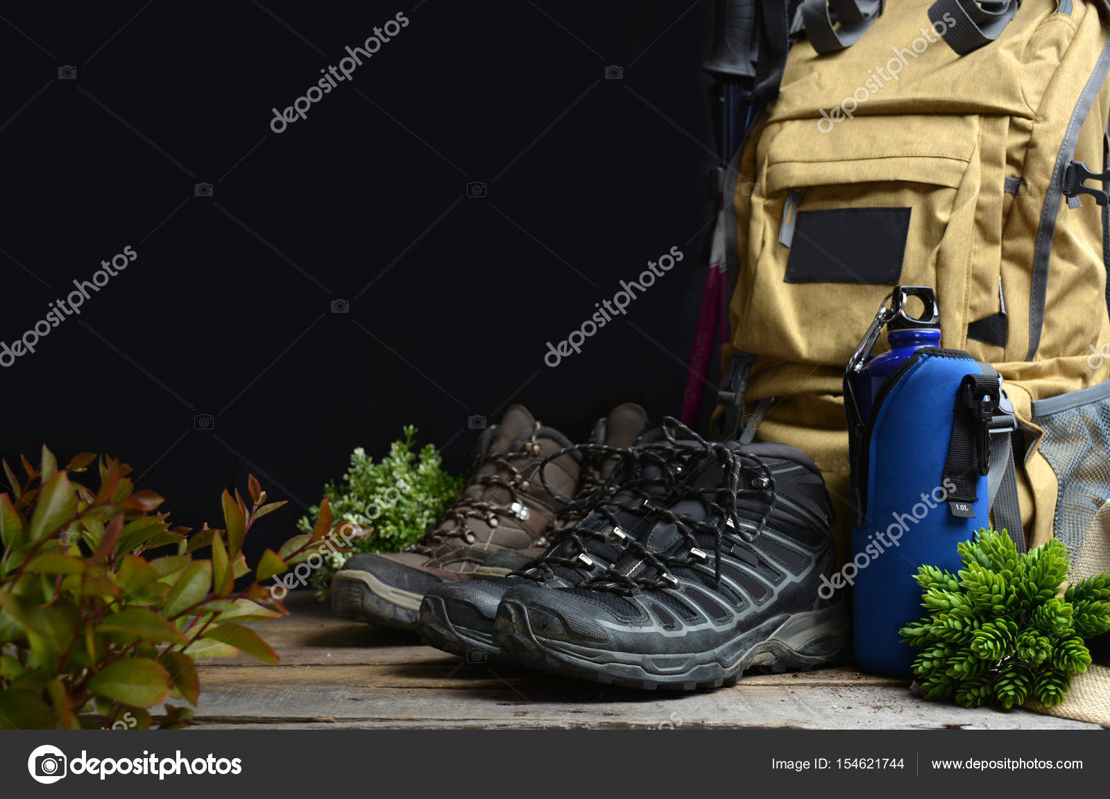 Backpack hiking with boots of mountain — Stock Photo © expressiovisual ...