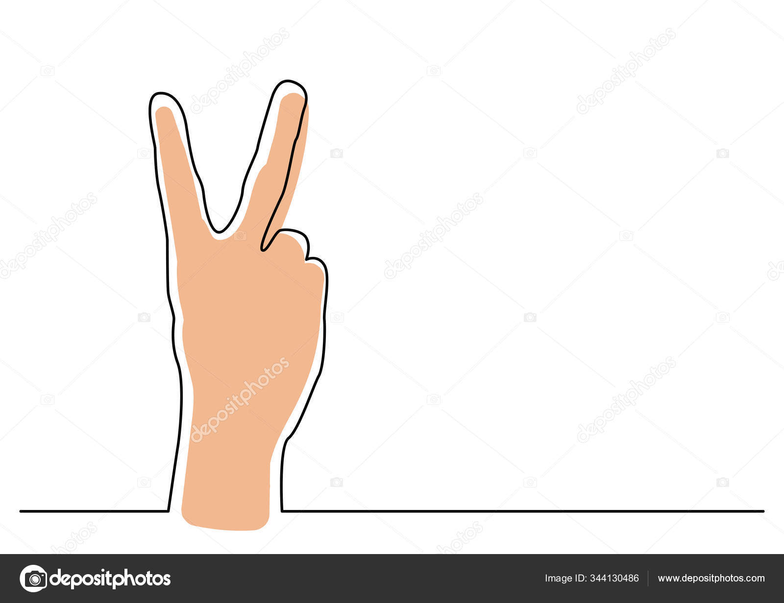 Continuous Line Drawing Hand Showing Victory Sign Vector Illustration ...