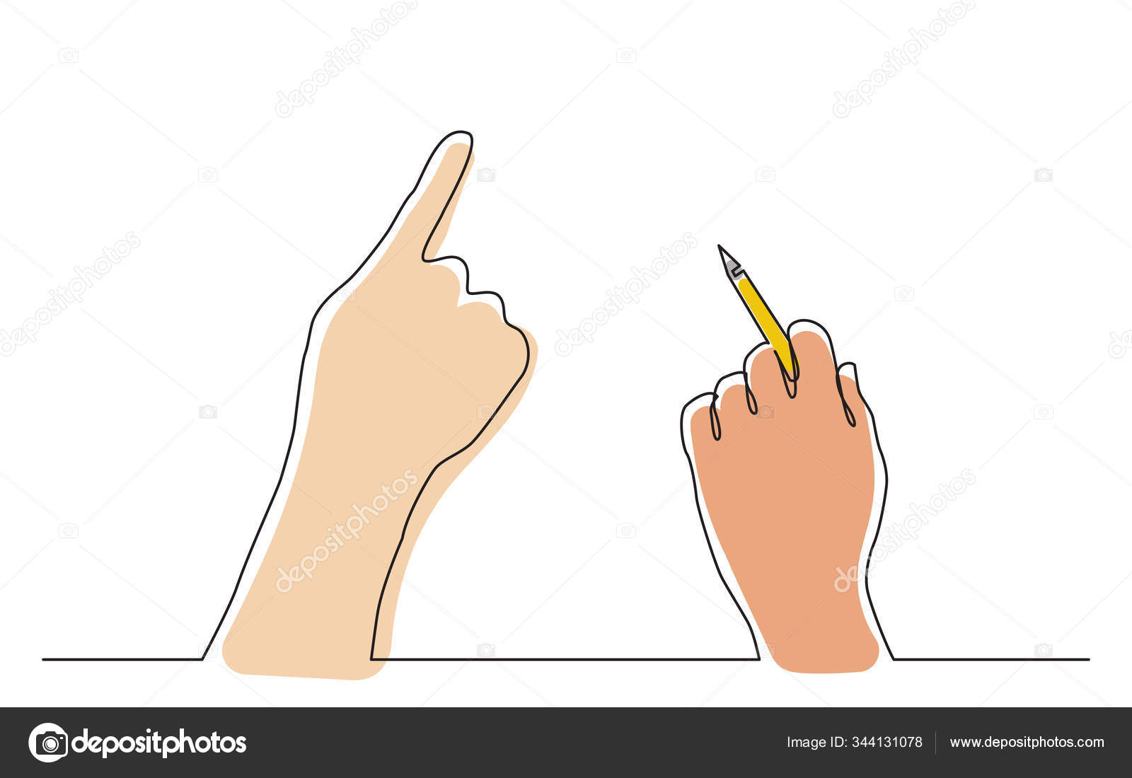 Continuous Line Drawing Two Hands Pointing Copy Space Vector ...