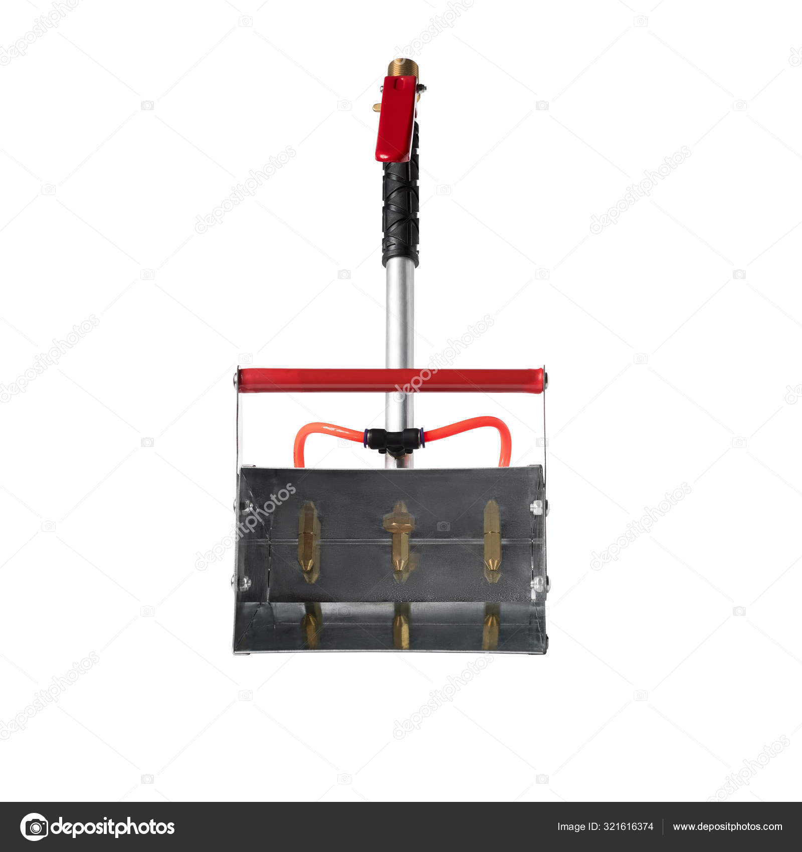 Nozzle for plastering work, plaster industrial pump machine on a white ...