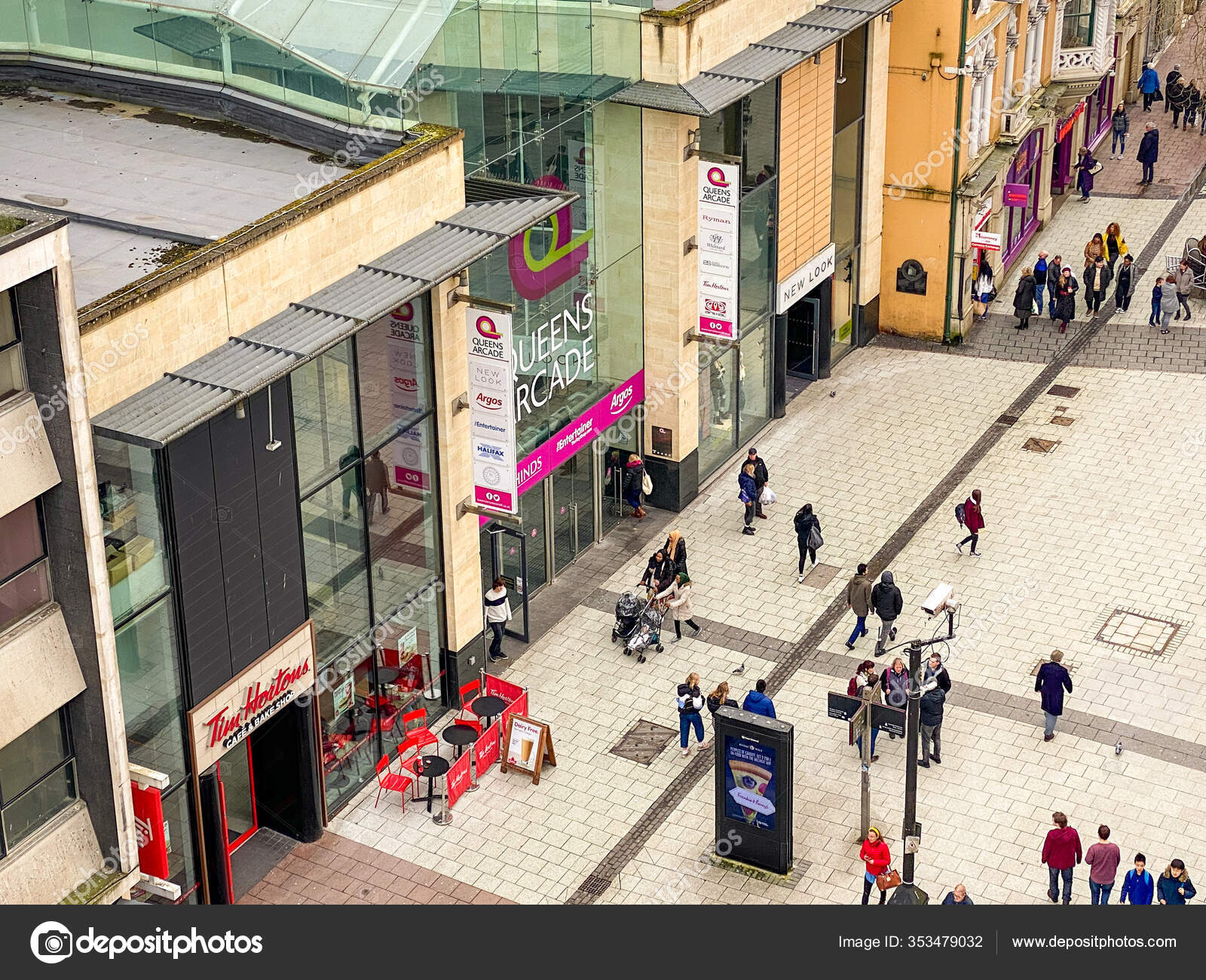 Cardiff Wales March 2020 Aerial View Entrance Queen's Arcade Shopping ...