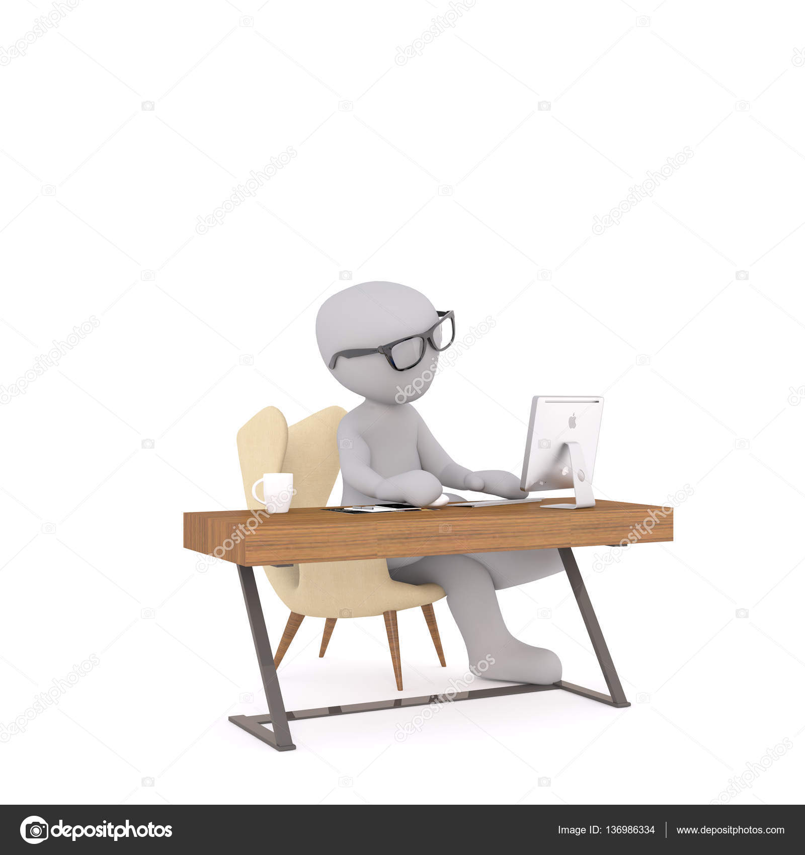 3D cartoon man working at the desk Stock Photo by ©3D-Agentur 136986334