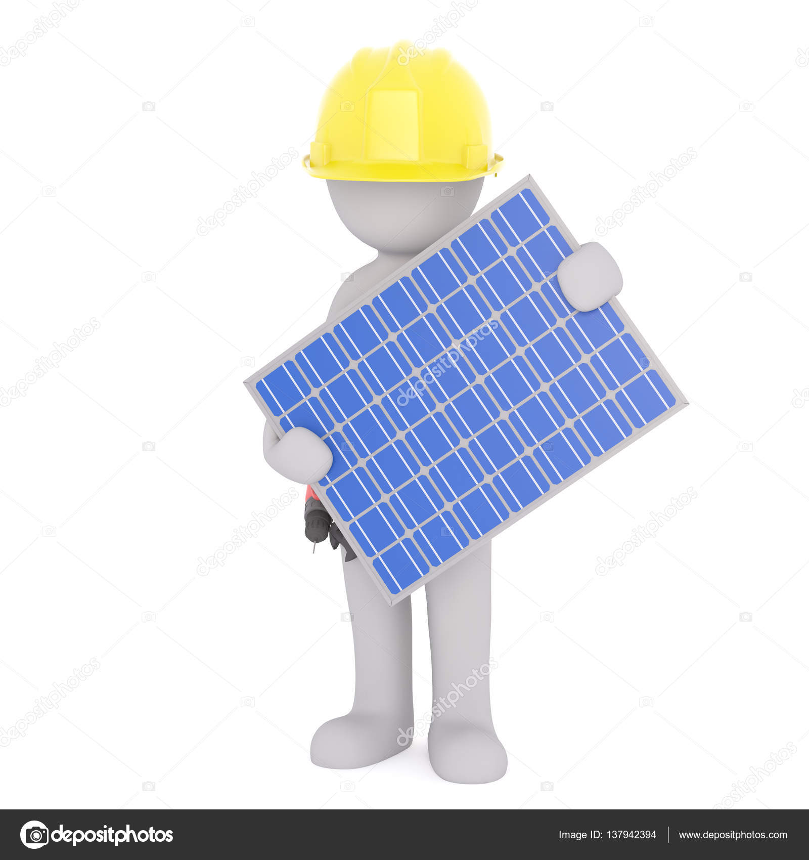 3D Rendering of man holding a solar panel on white Stock Photo by ©3D ...