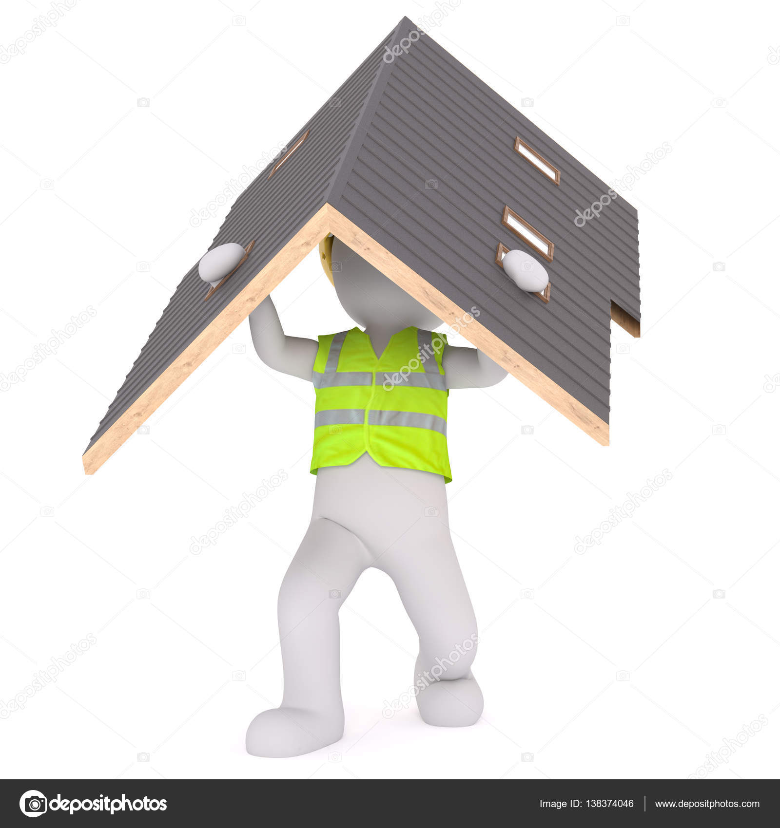 Cartoon Builder Wearing Vest and Carrying Roof Stock Photo by ©3D ...