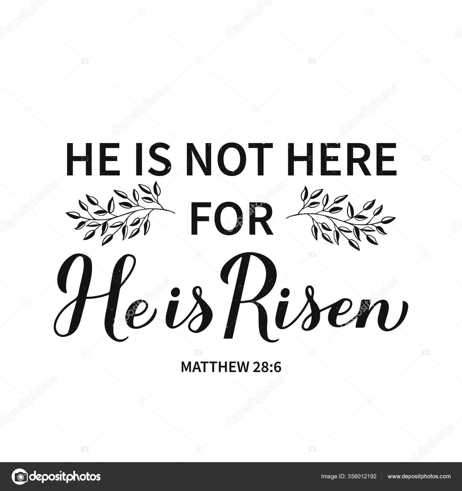 Risen Calligraphy Hand Lettering Bible Quote Matthew Typography Poster ...